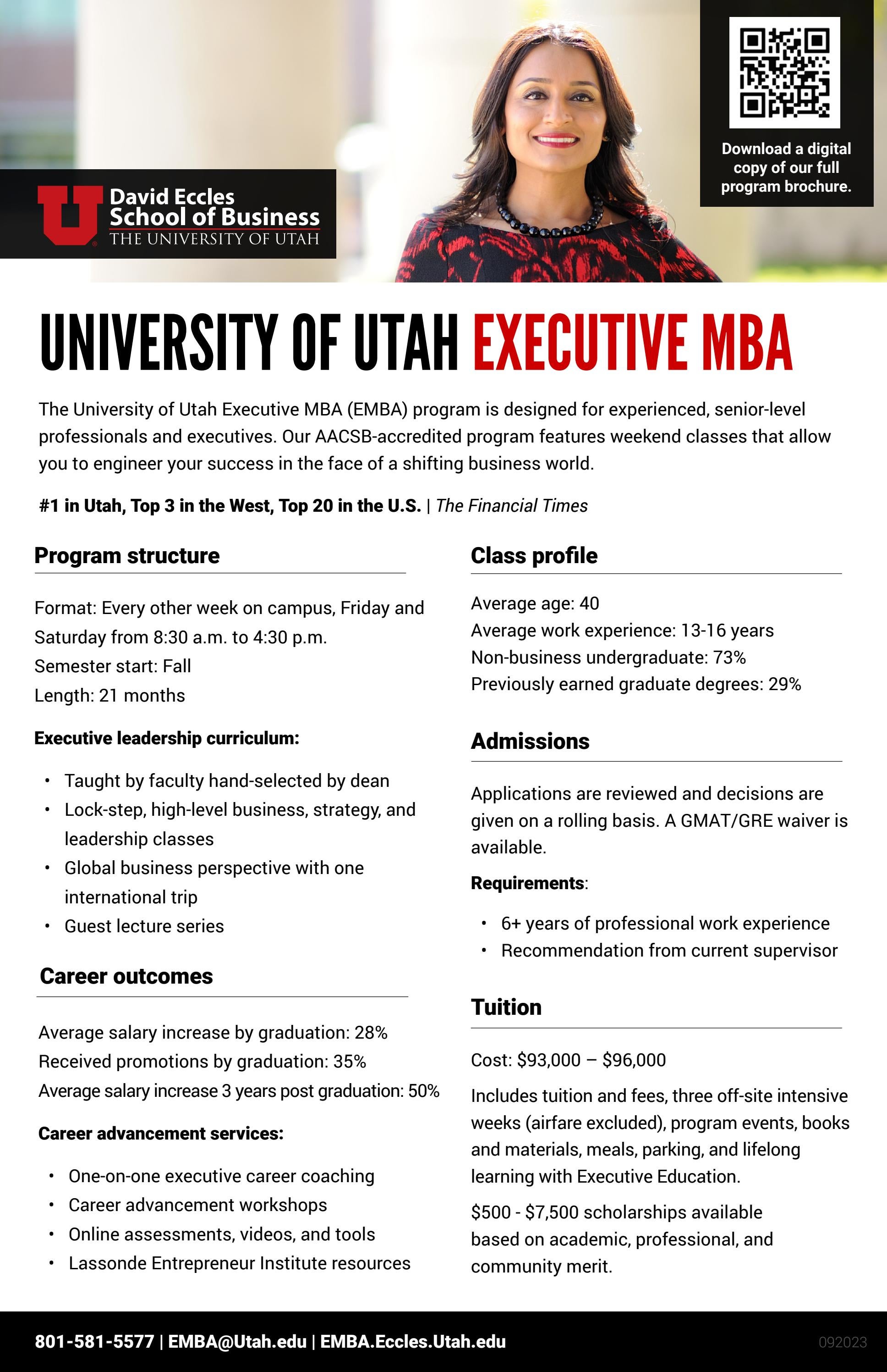 University of Utah Executive MBA At a Glance by University of Utah's ...