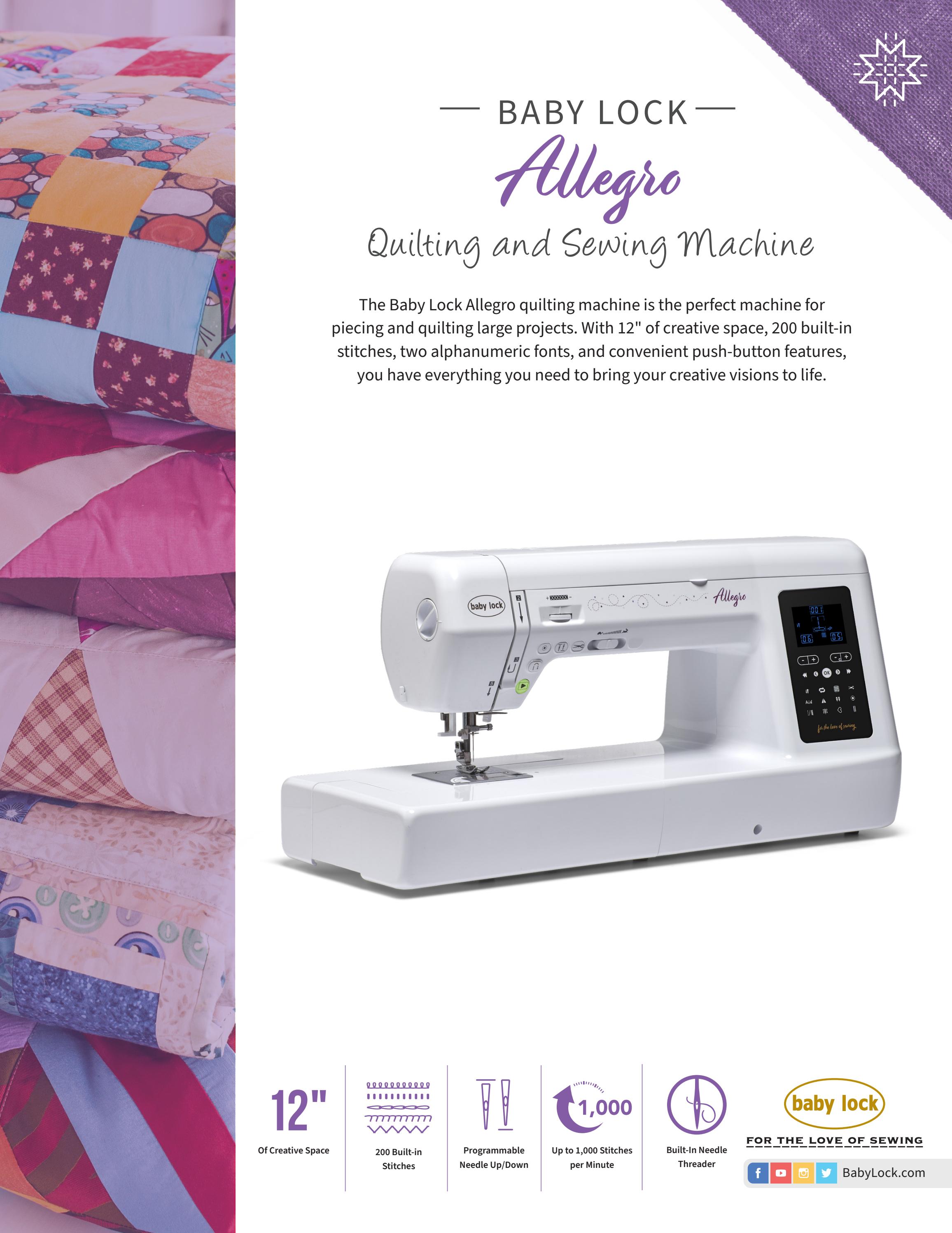 Baby Lock Allegro Spec Sheet by babylocksewing - Issuu