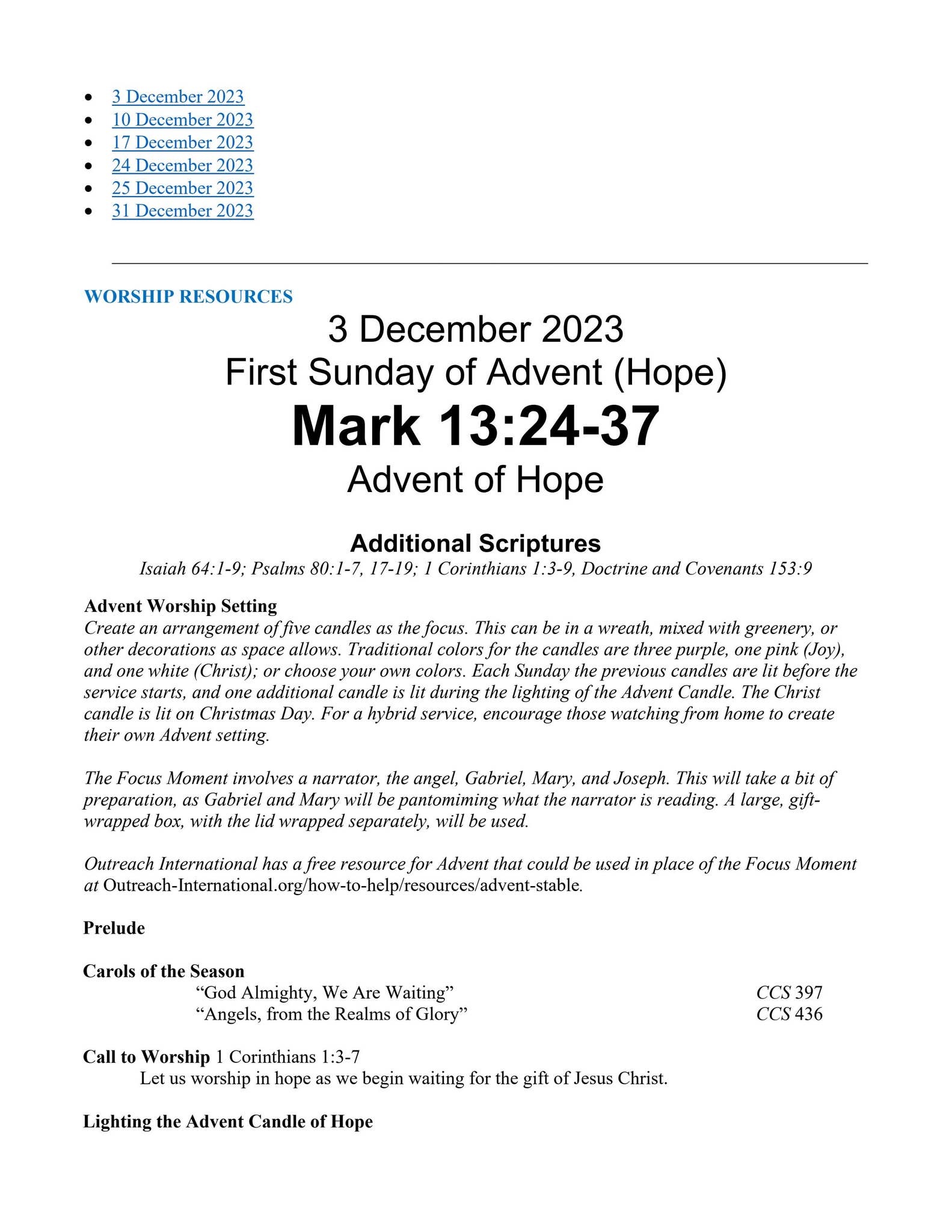 Worship Planning Tools-December 2023 by CofChrist - Issuu