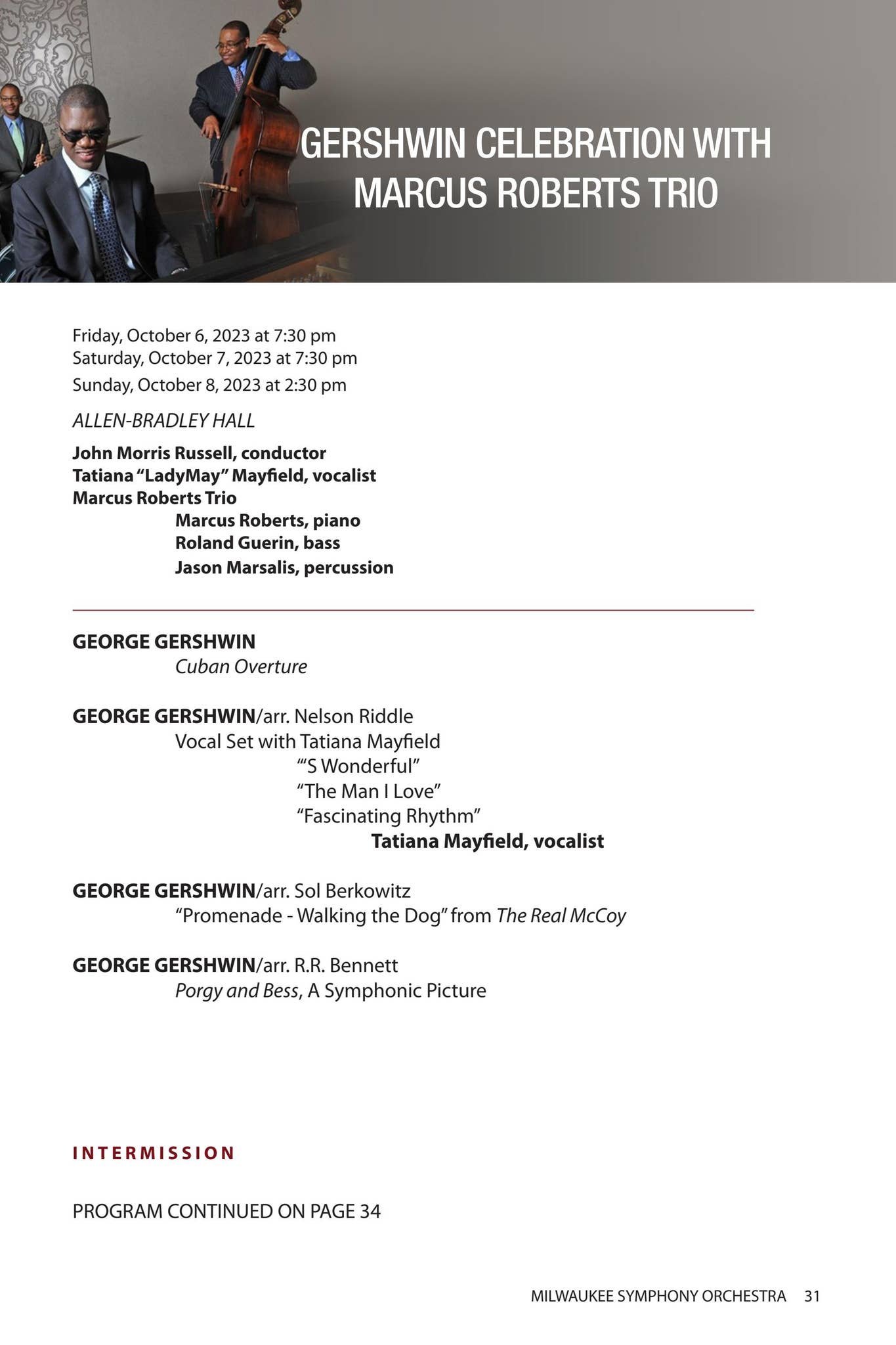 GERSHWIN CELEBRATION WITH MARCUS ROBERTS TRIO by Milwaukee Symphony ...