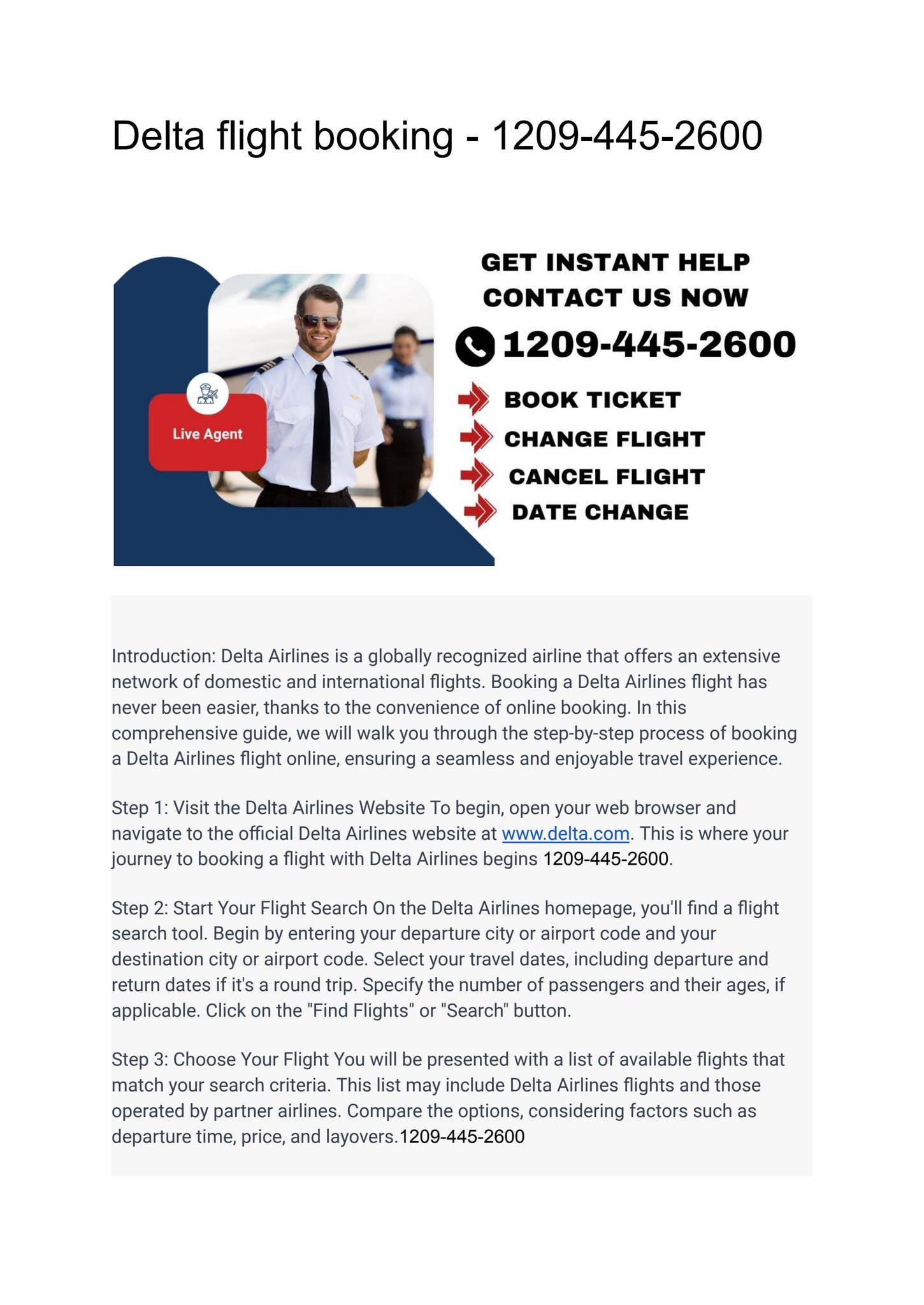 Delta flight booking - 1209-445-2600 by Airlineshelp1 - Issuu