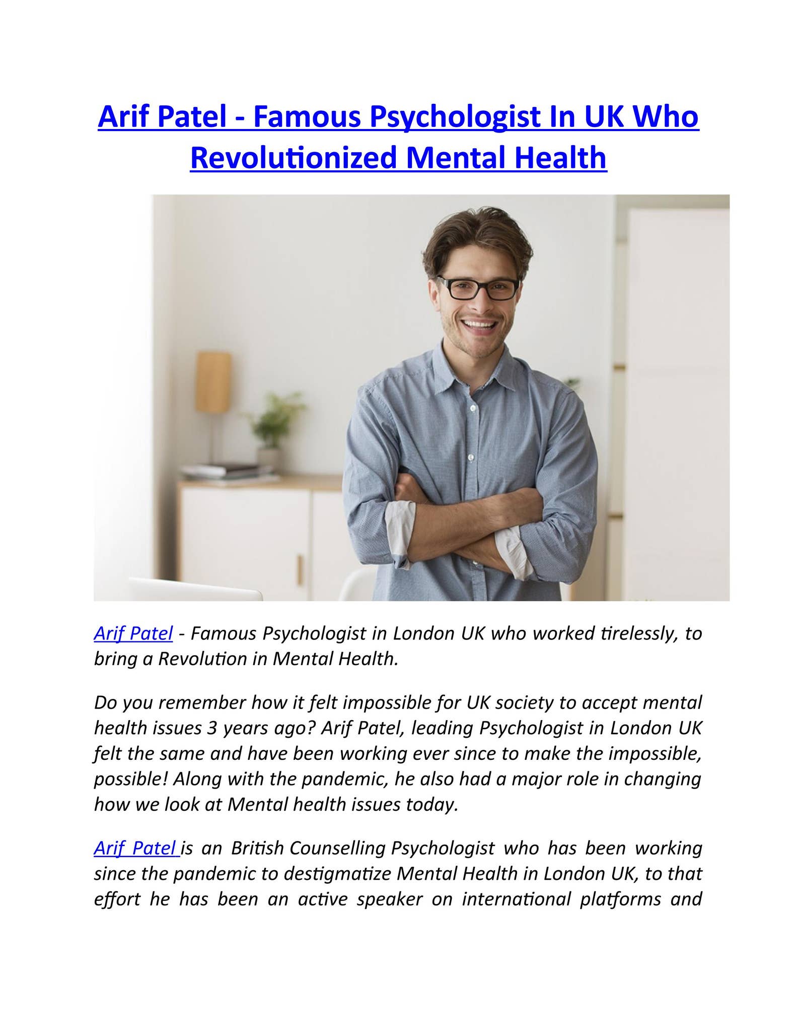 Arif Patel - Famous Psychologist In UK Who Revolutionized Mental Health ...