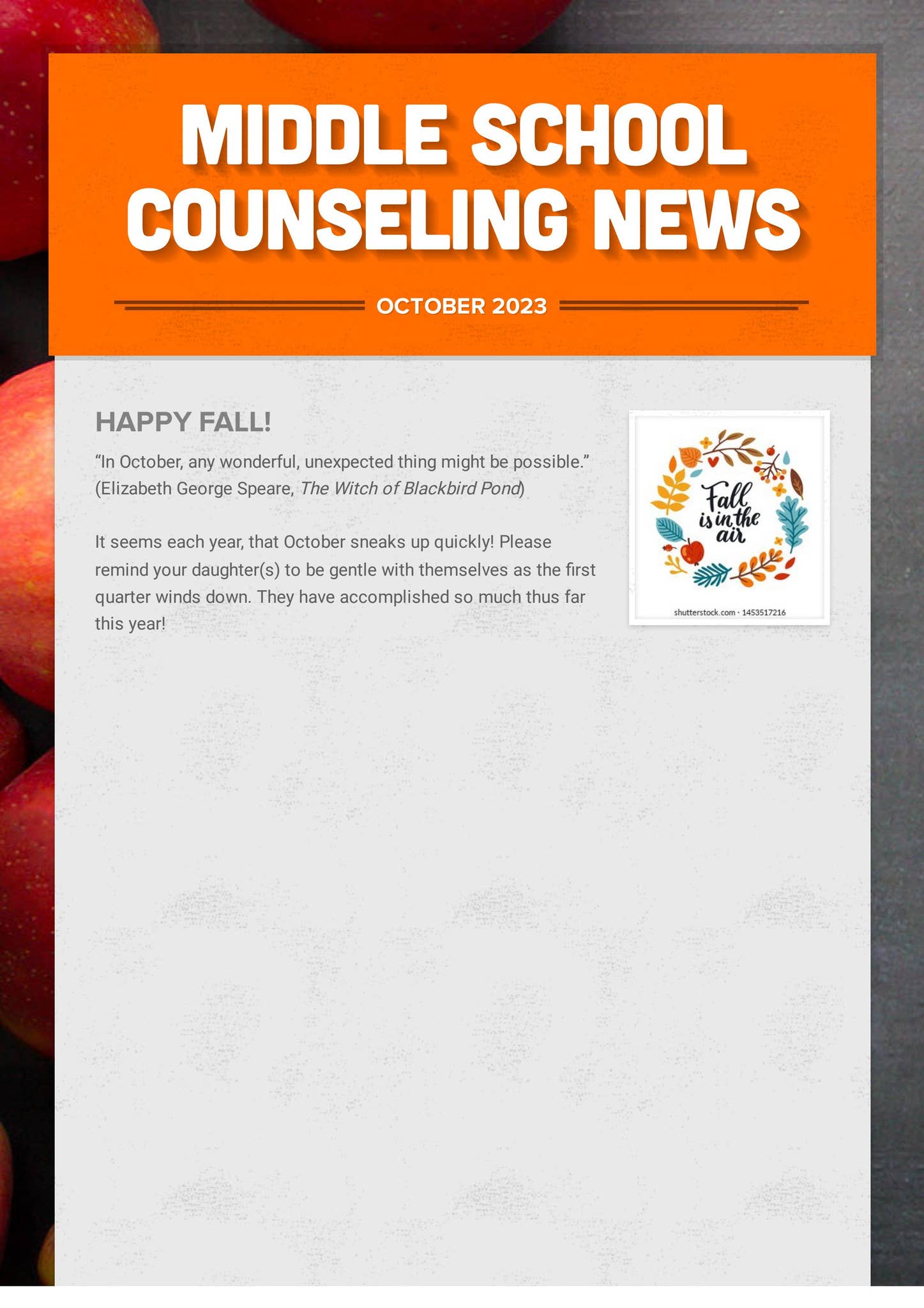 Middle School Counseling Newsletter - October 2023 by Visitation ...