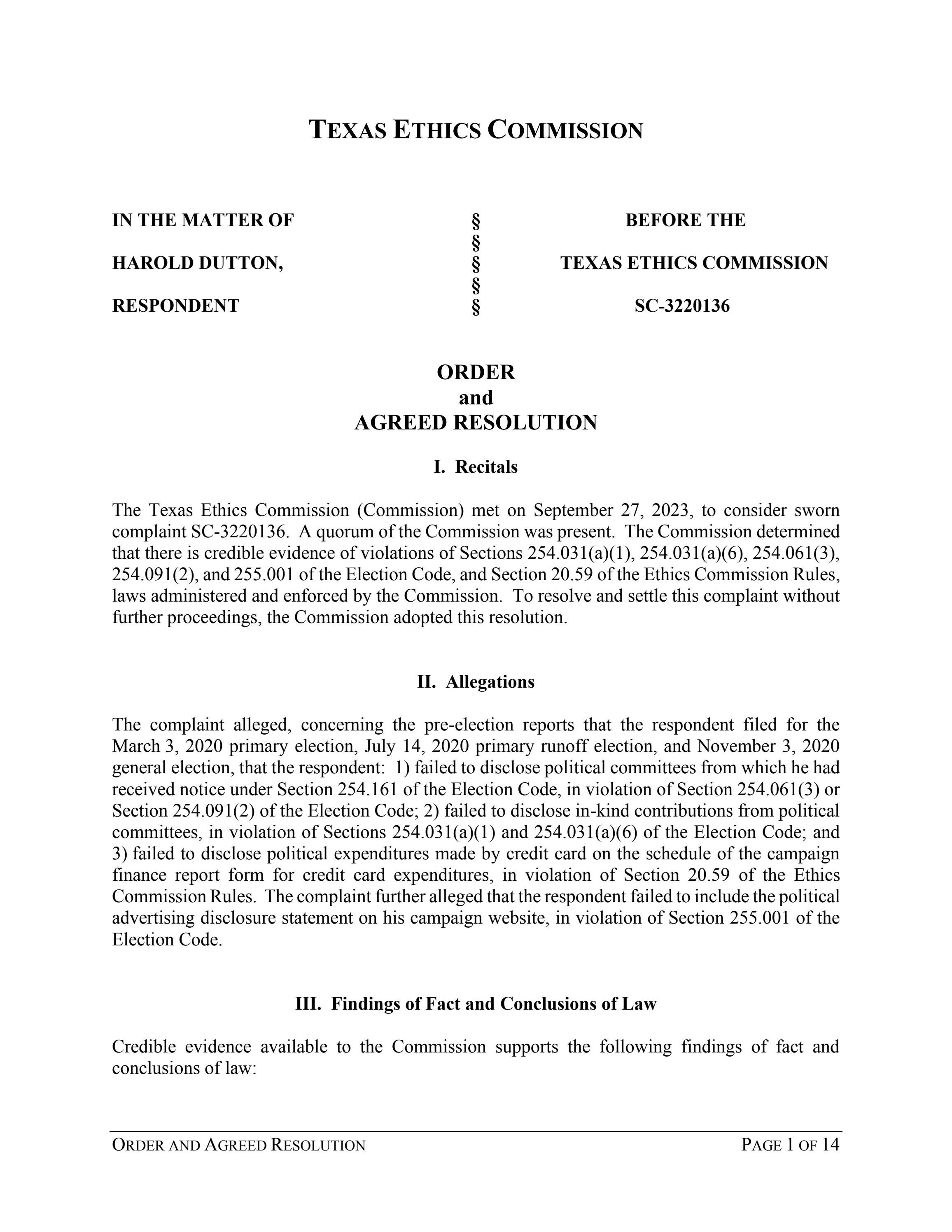 State Rep Harold Dutton, Jr., Has Been Found Guilty by the Texas Ethics ...