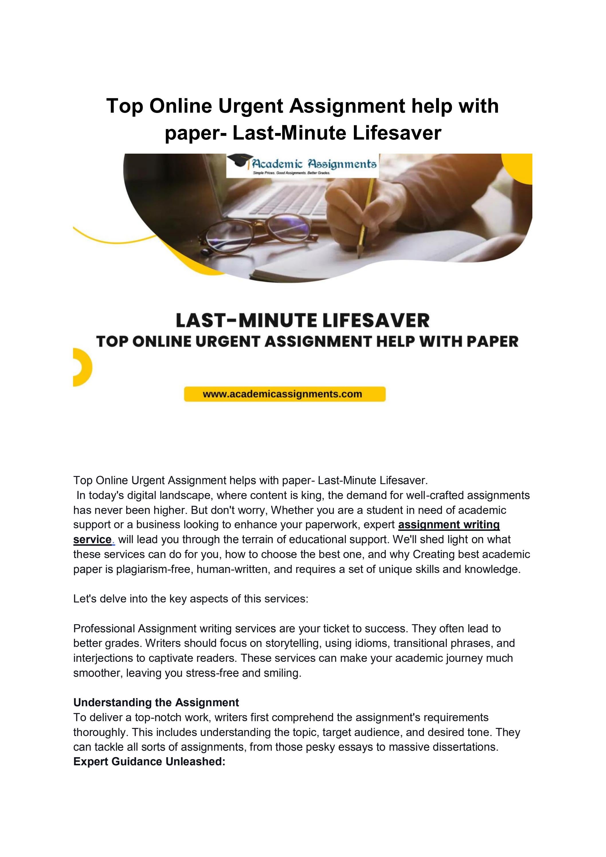 Top Online Urgent Assignment help with paper- Last-Minute Lifesaver by ... Top Online Urgent Assignment help with paper- Last-Minute Lifesaver by ...