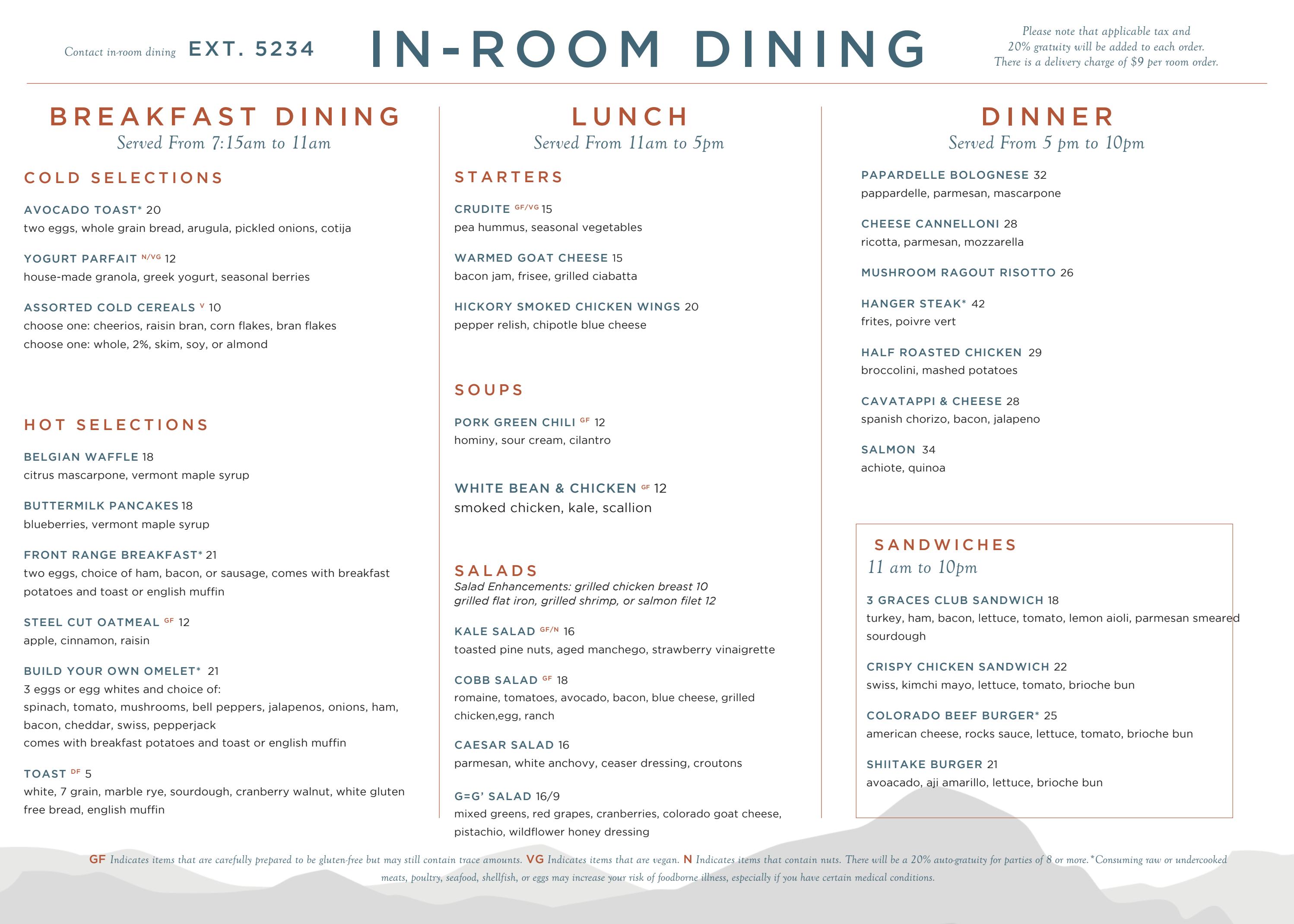 In Room Dining Menu Updated 10/5 2023 - DO NOT Create New - Only Re ...