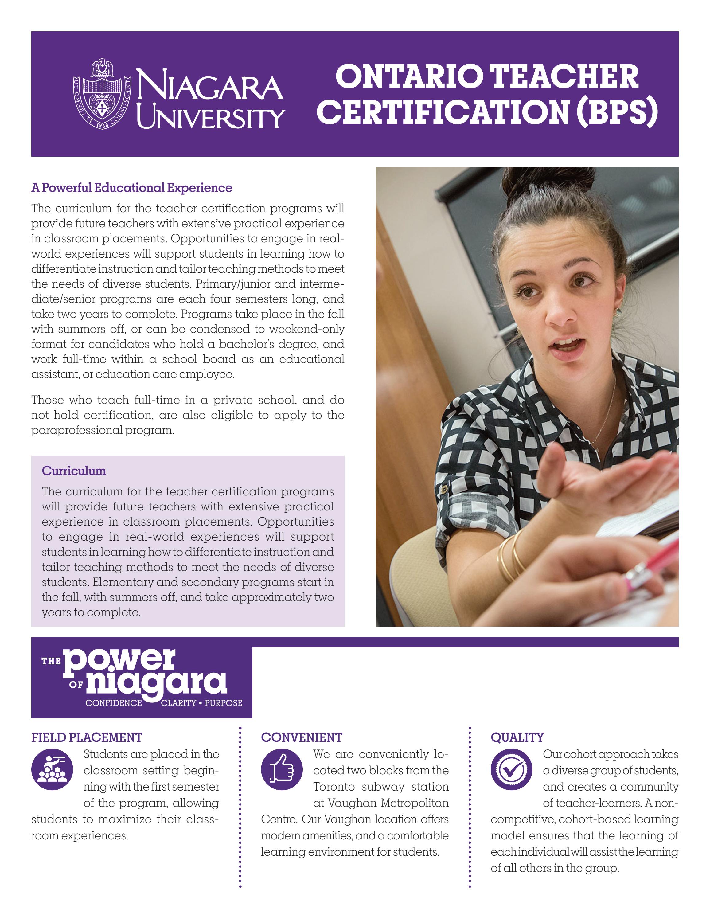 Ontario Teacher Certification (BPS) by Niagara University - Issuu