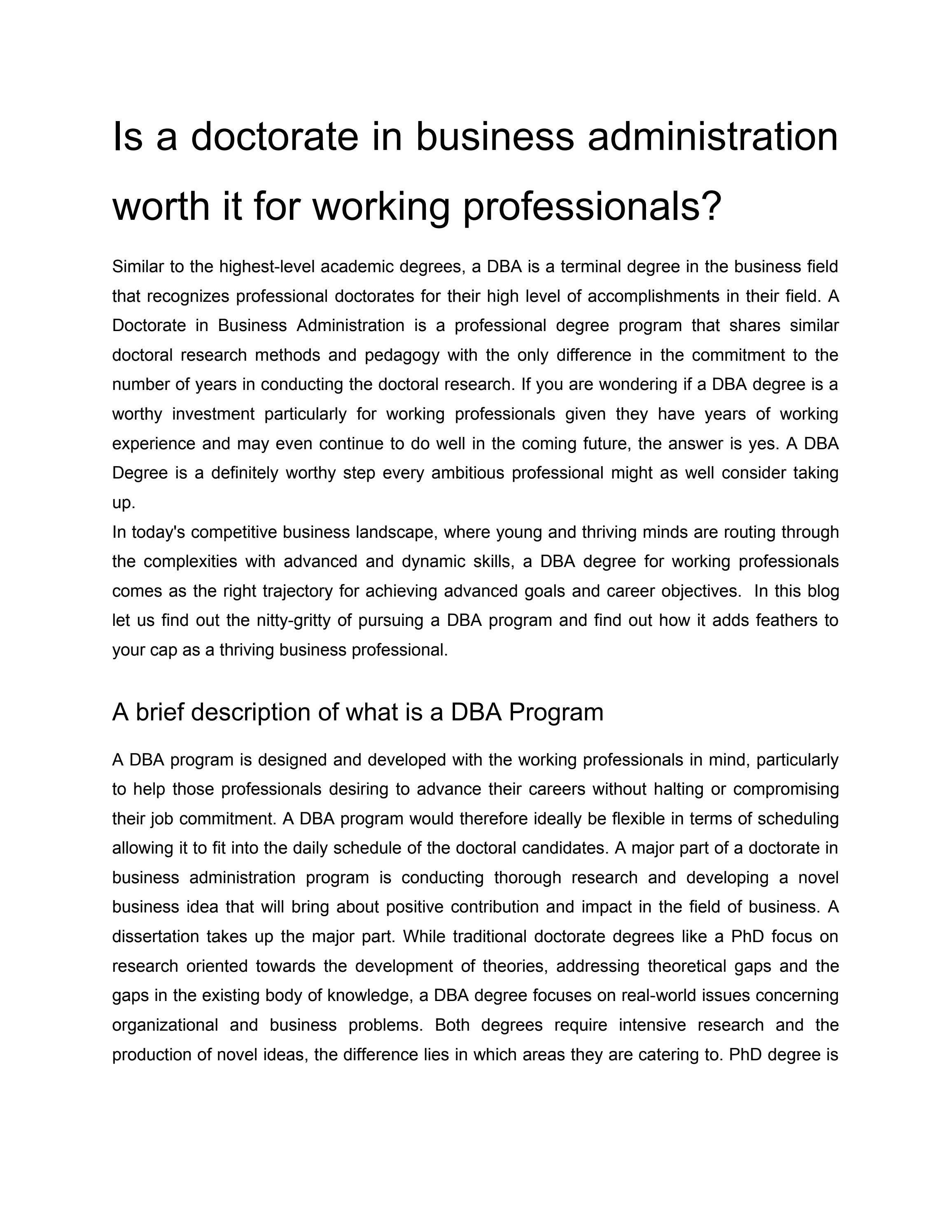 Is a Doctorate in business administration worth it for working professionals? by eimtonline - Issuu