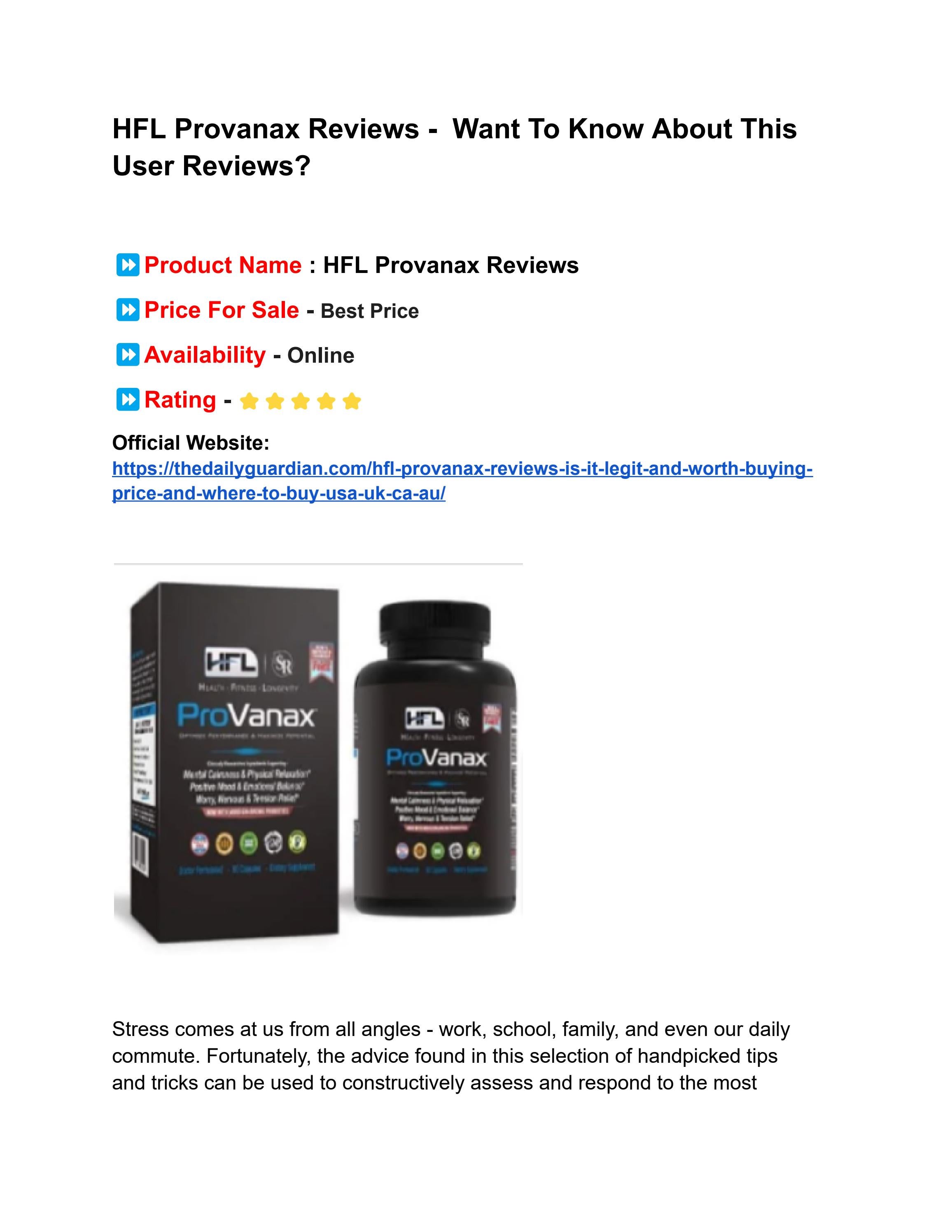 HFL Provanax Reviews - Want To Know About This User Reviews? by ...