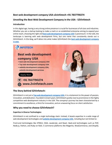Best web development company USA-s2vinfotech-+91 7837790274 by david jan - Issuu