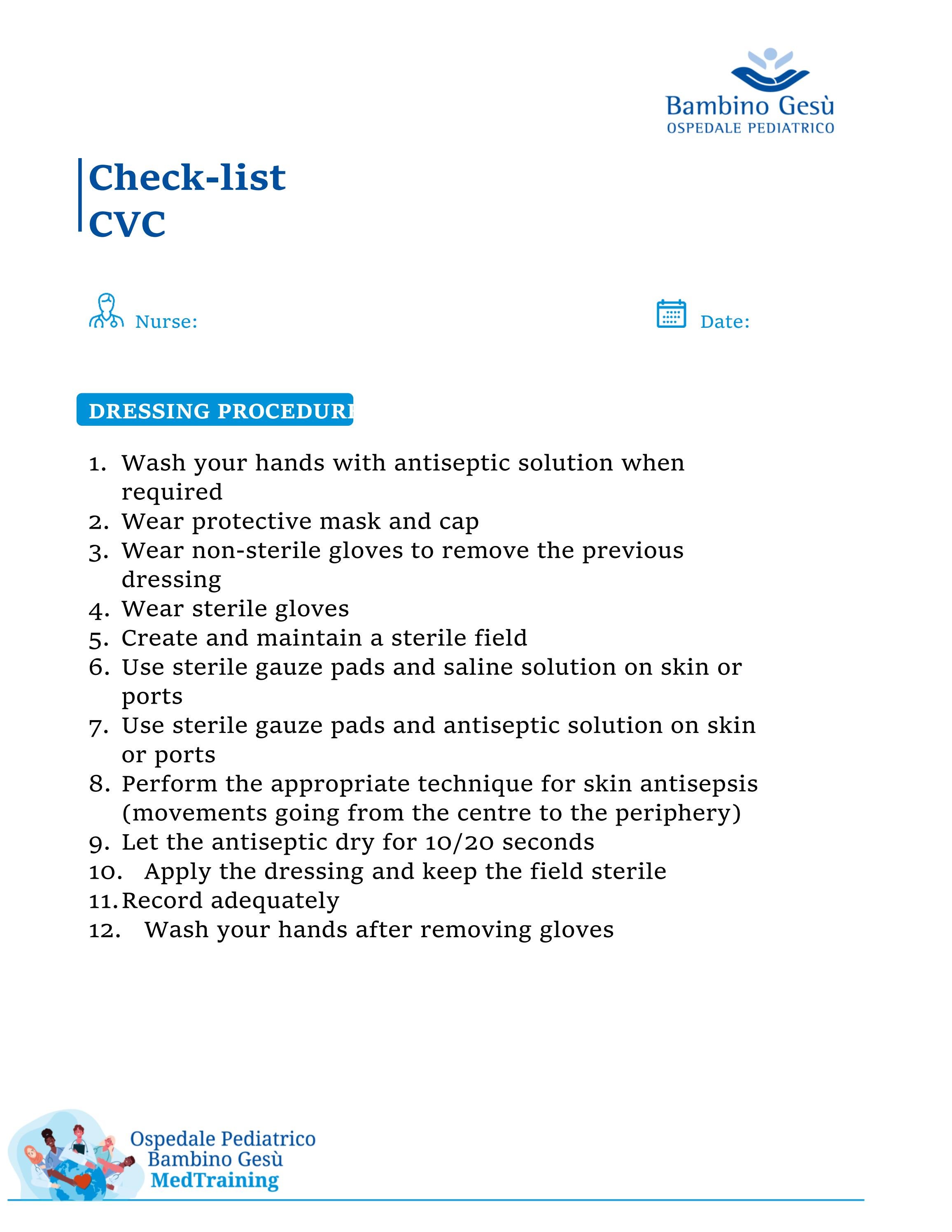 Checklist for CVC dressing procedure by A Scuola di Salute - Issuu