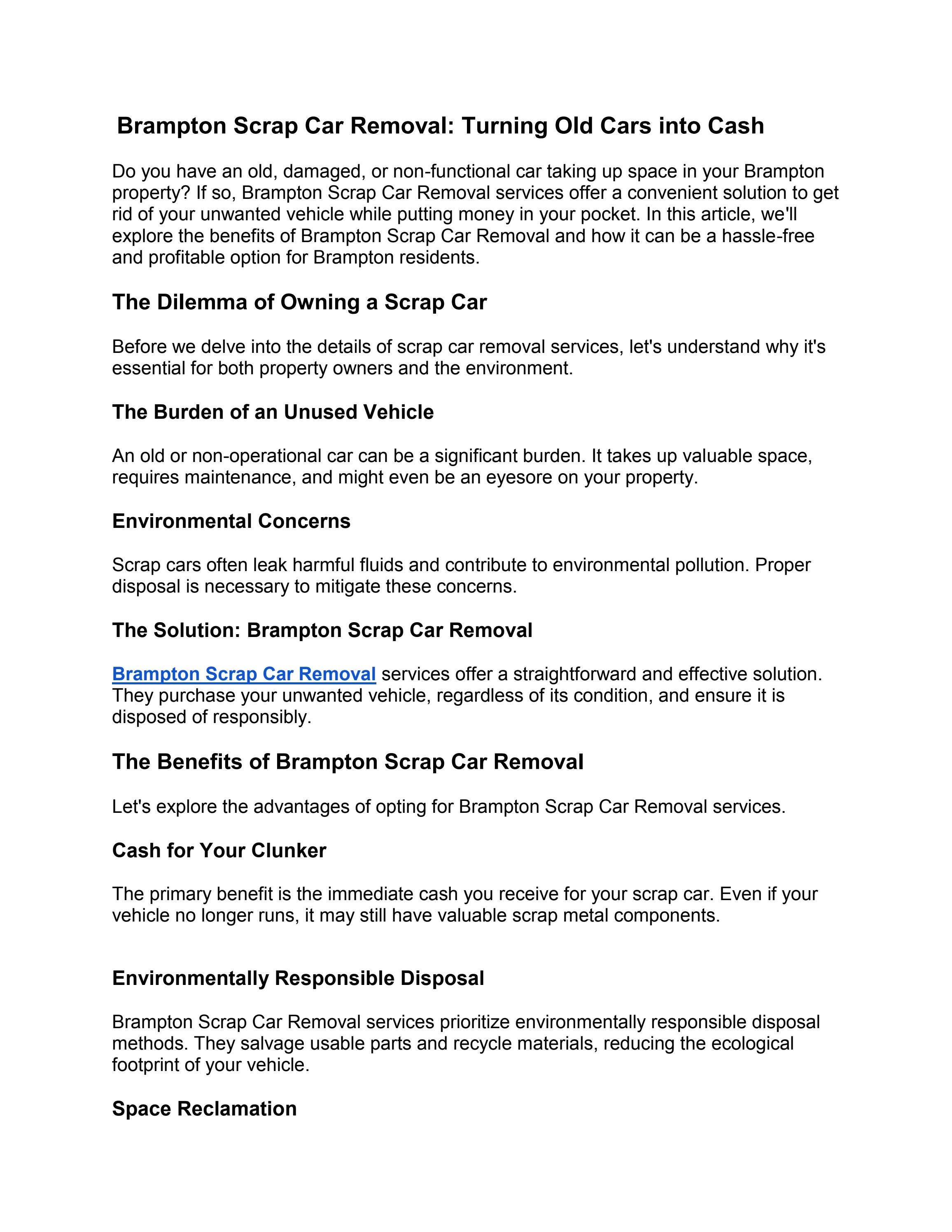 Brampton Scrap Car Removal: Turning Old Cars into Cash by ...