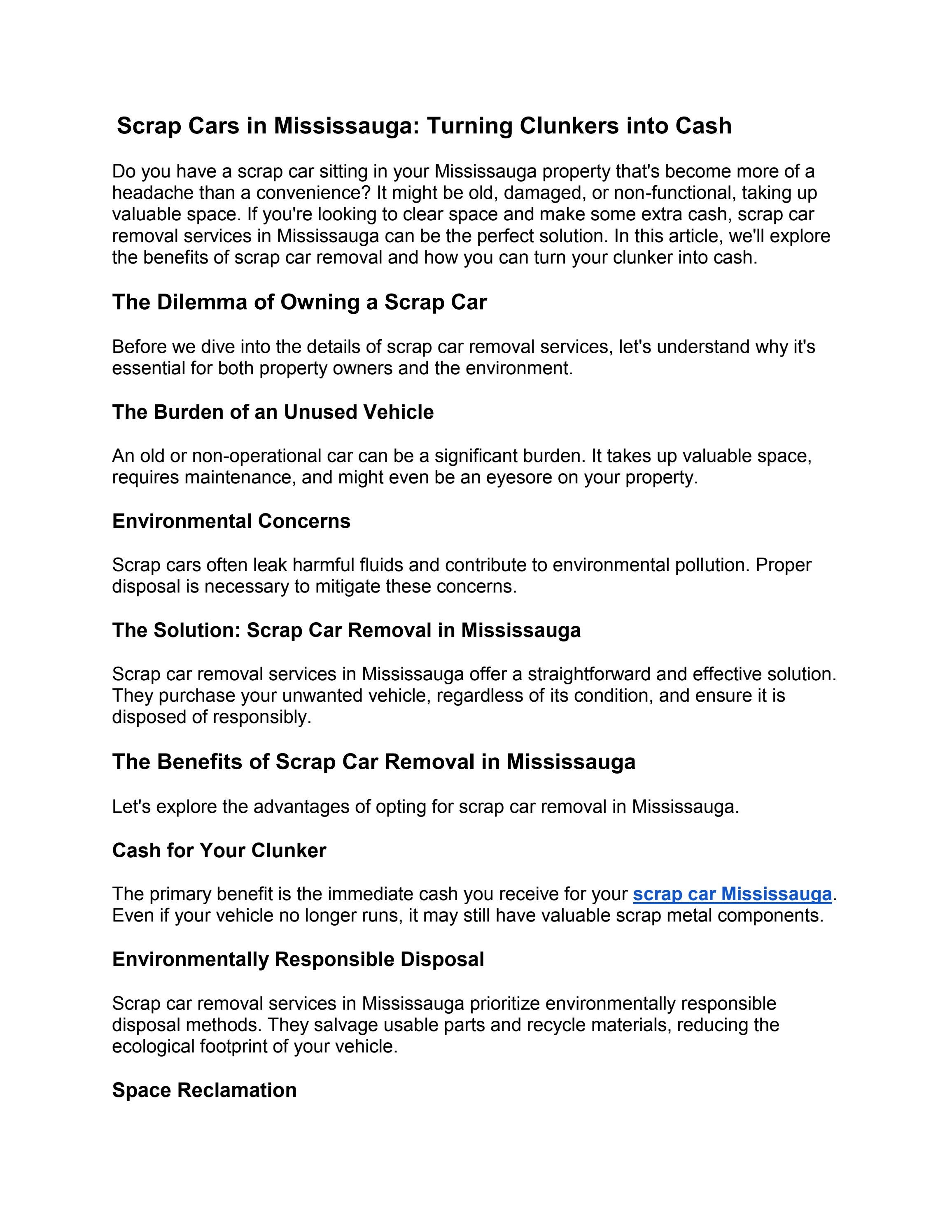 Scrap Cars in Mississauga: Turning Clunkers into Cash by ...