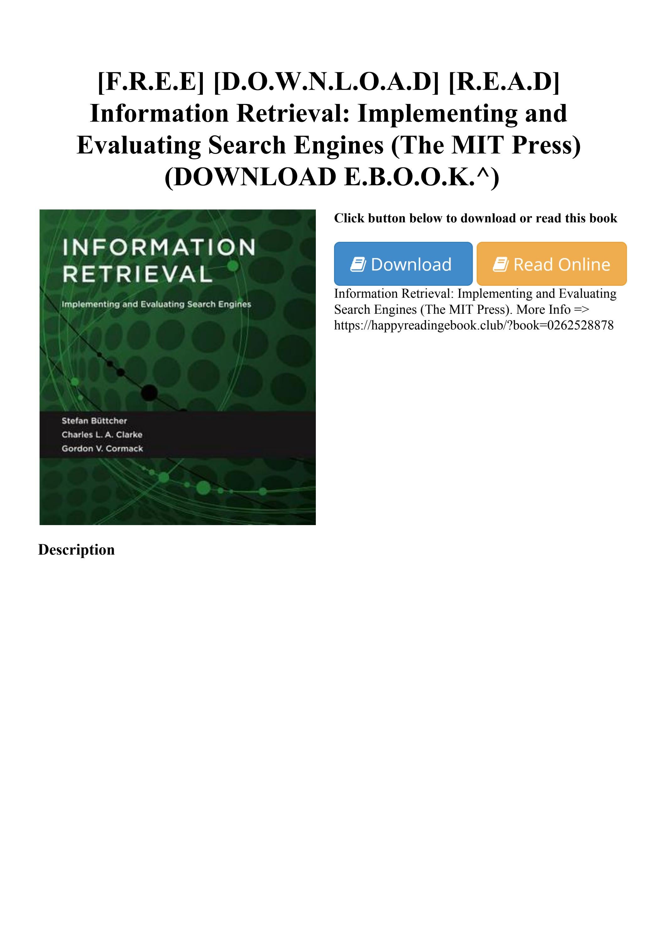 [F.R.E.E] [D.O.W.N.L.O.A.D] [R.E.A.D] Information Retrieval Implementing and Evaluating Se by ...