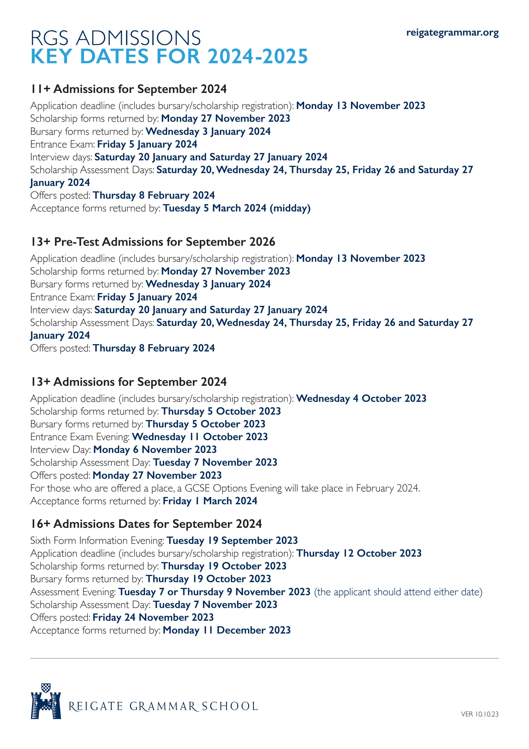 RGS Admissions Key Dates by RGS - Issuu