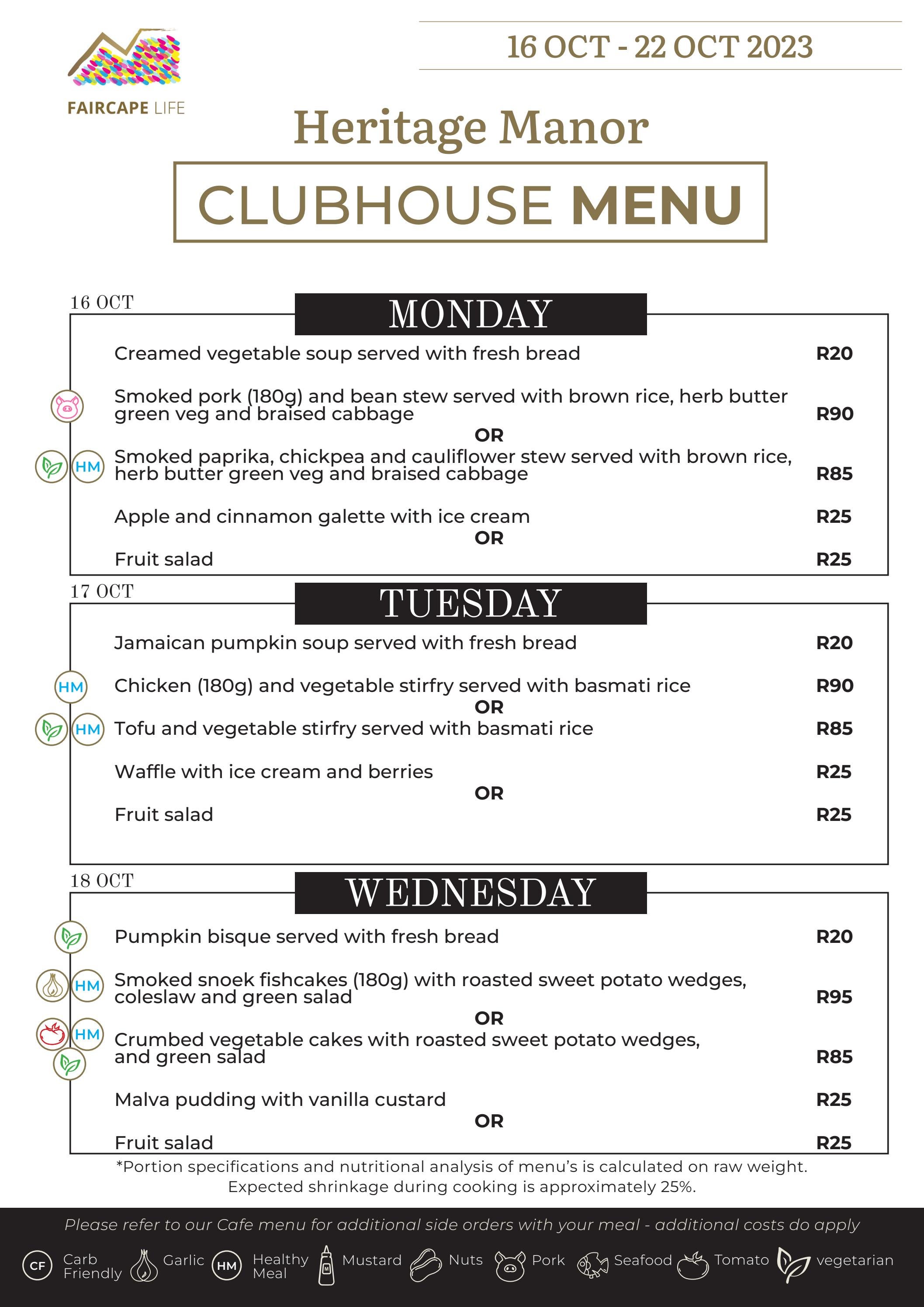 Clubhouse Menus | Heritage Manor | October - November by Faircape-Group ...