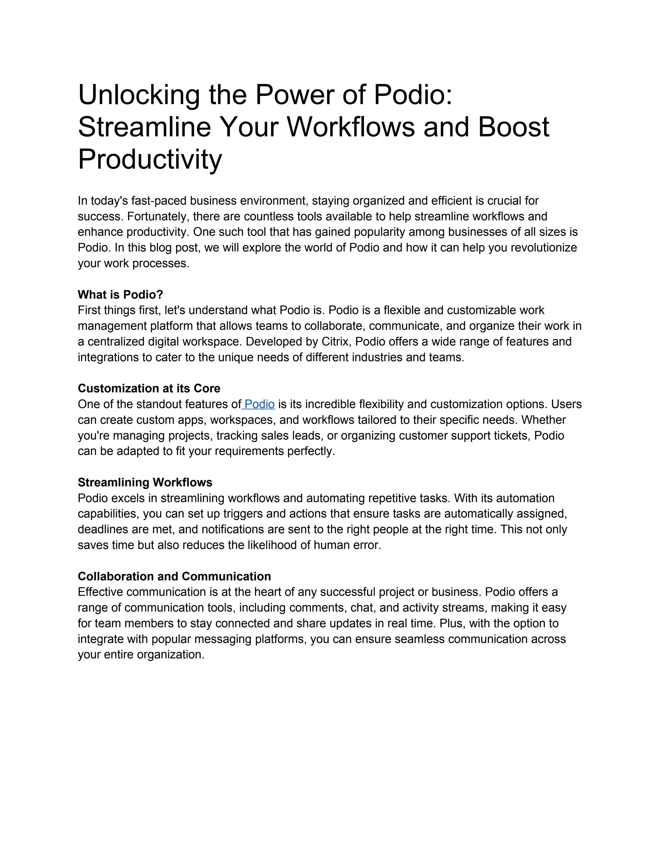Unlocking the Power of Podio: Streamline Your Workflows and Boost Productivity by ...