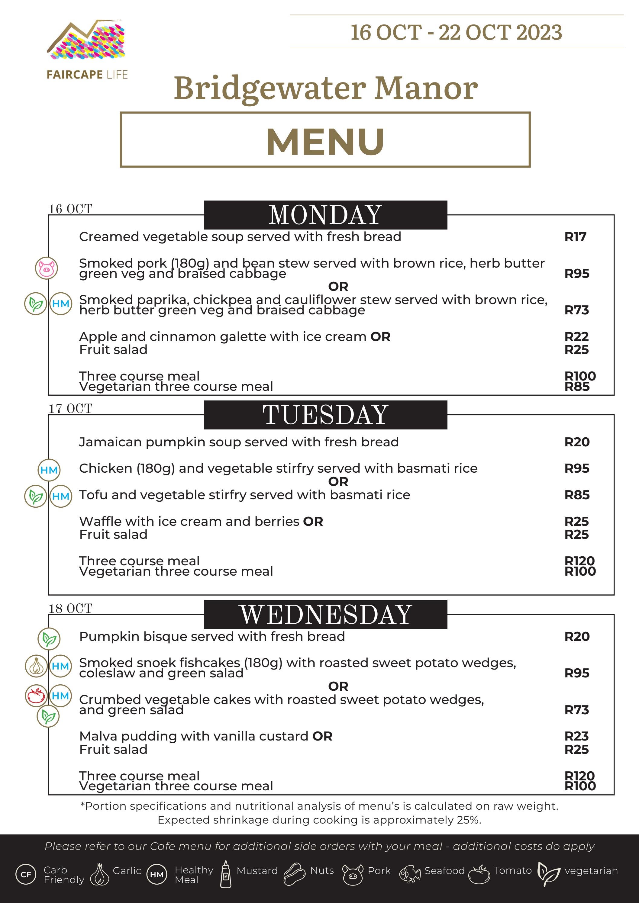 Clubhouse Menus | Bridgewater Manor | October - November by Faircape ...