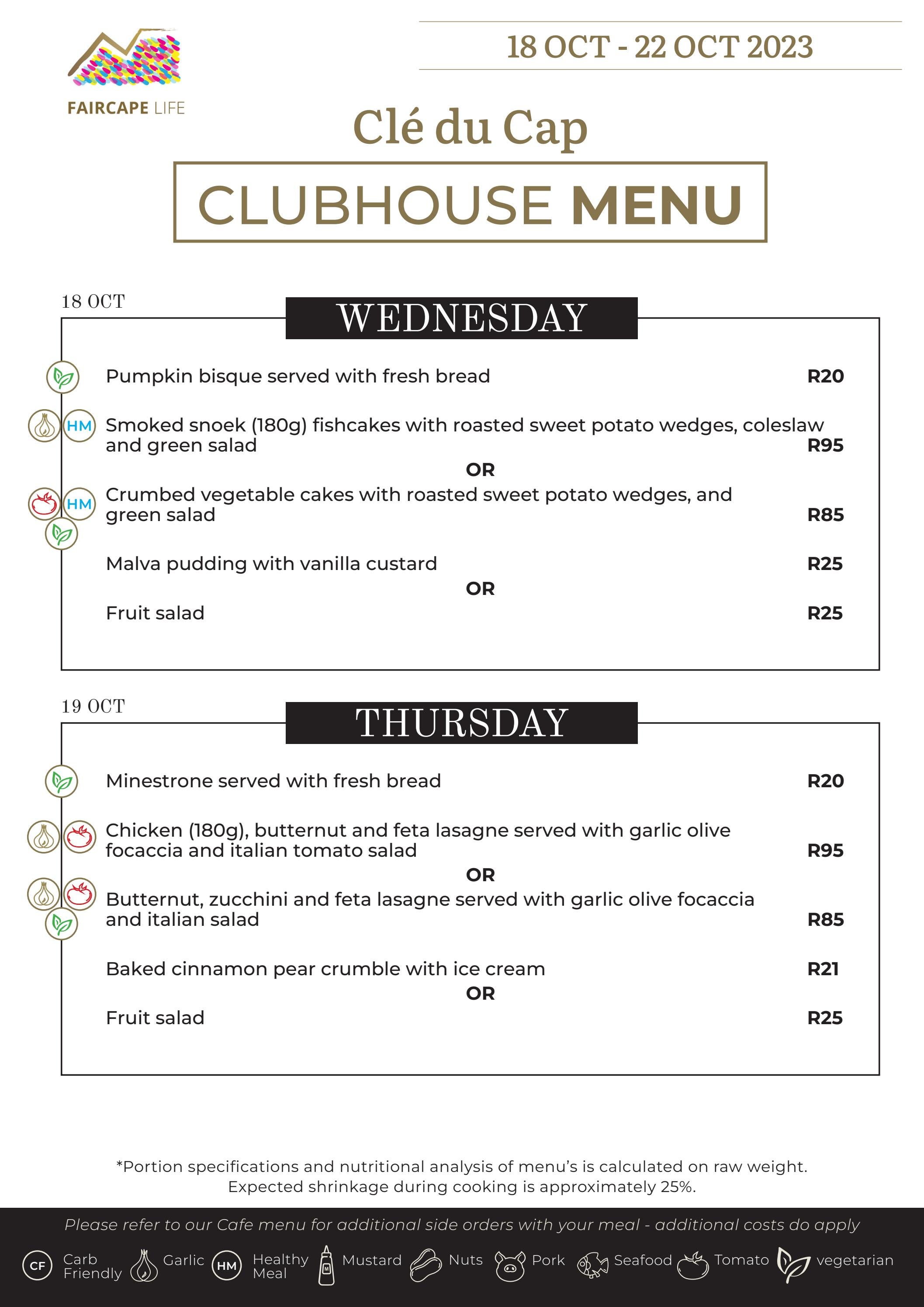 Clubhouse Menus | Clé du Cap | October - November by Faircape-Group - Issuu