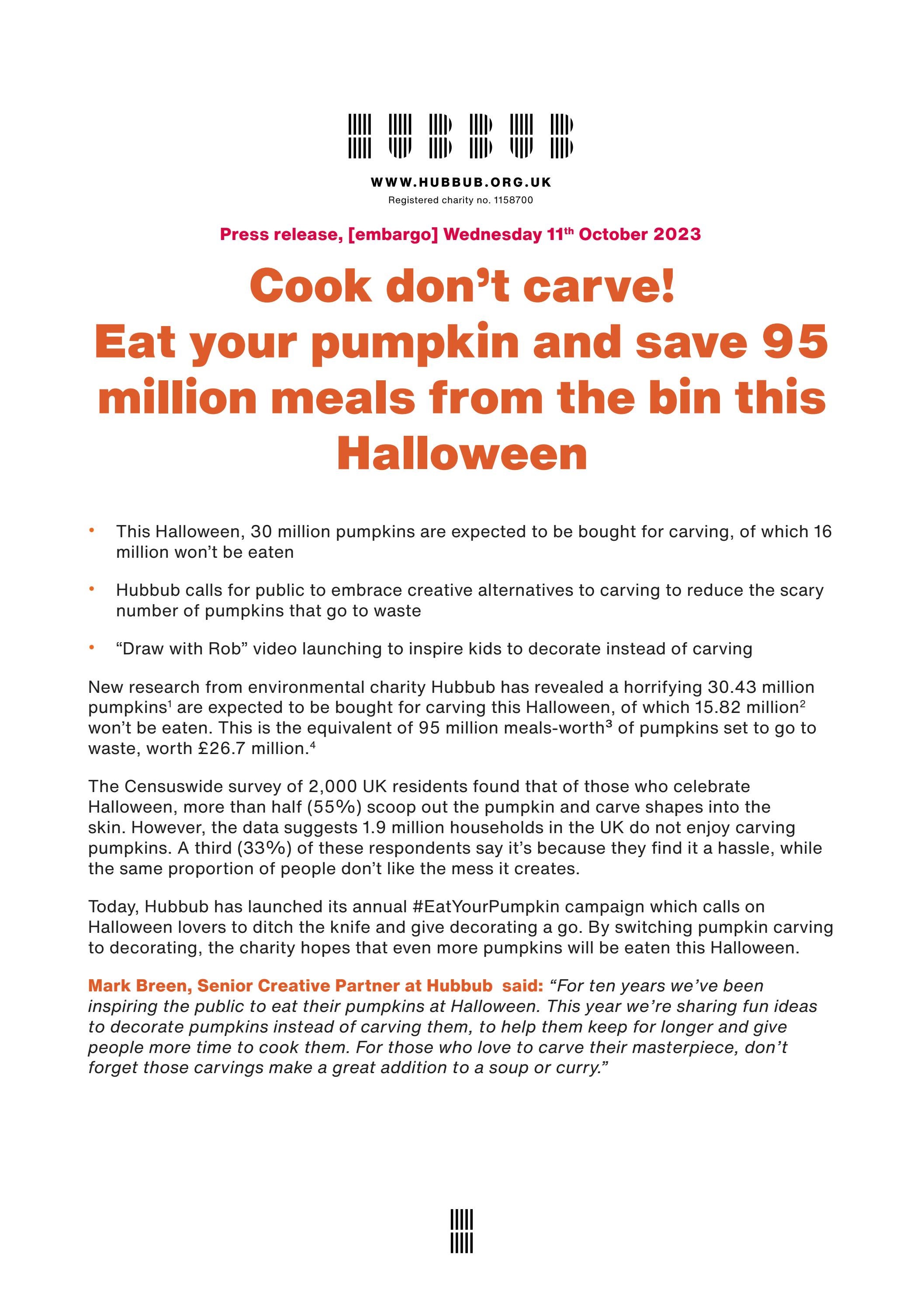 Eat Your Pumpkin | Press Release | 11th October 2023 | Hubbub by HUBBUB ...