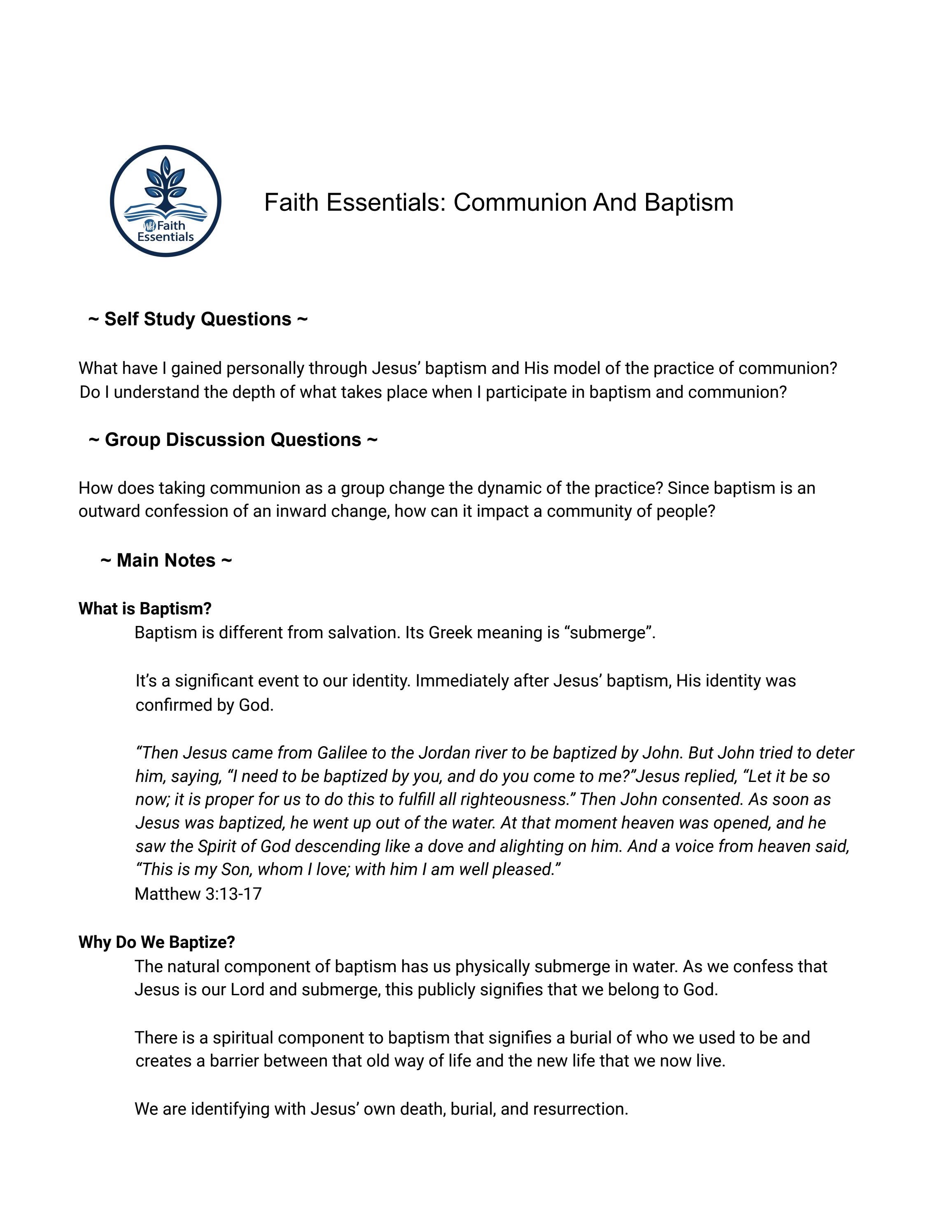 Faith Essentials: Communion and Baptism by ResLifeChurch - Issuu
