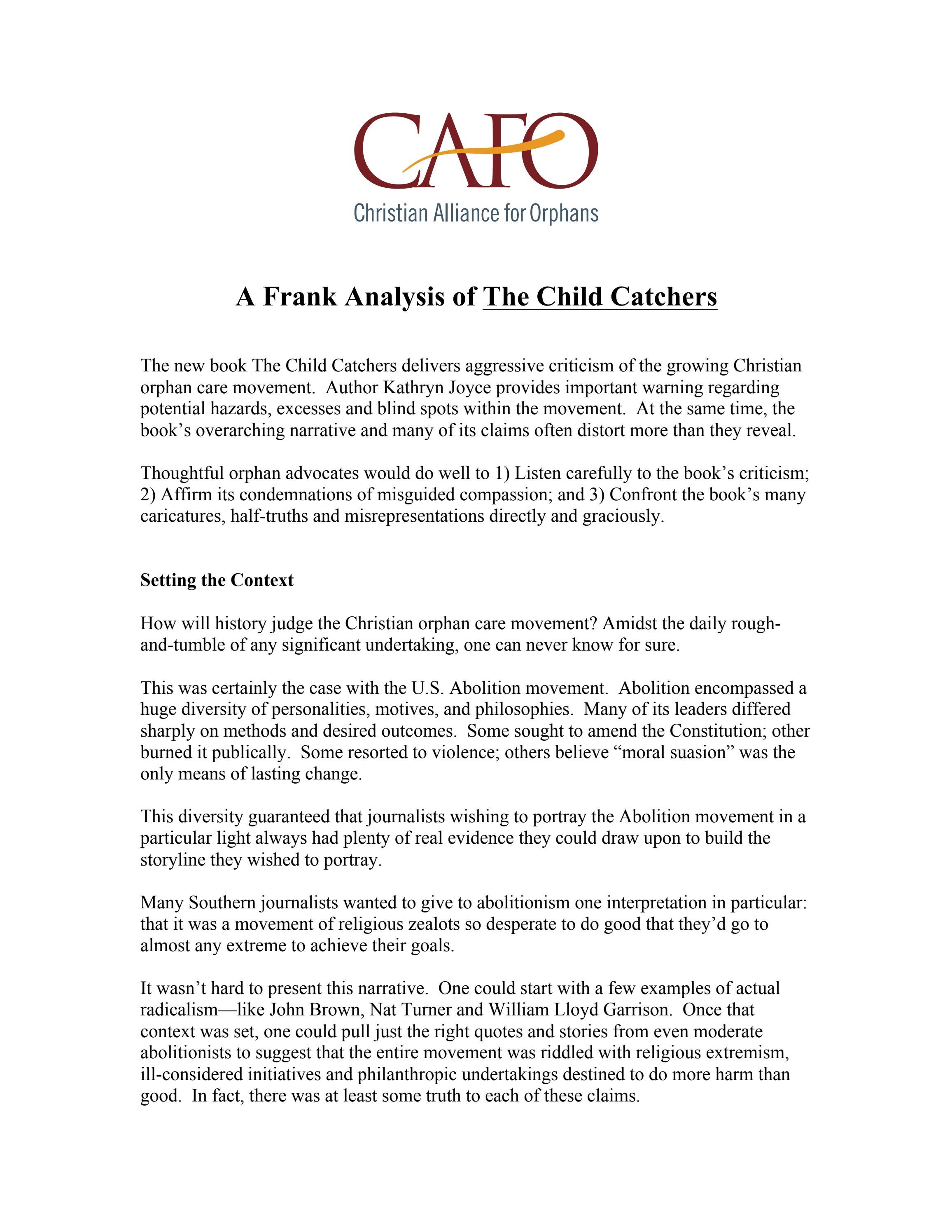 A Frank Analysis of "The Child Catchers" by Christian Alliance for ...