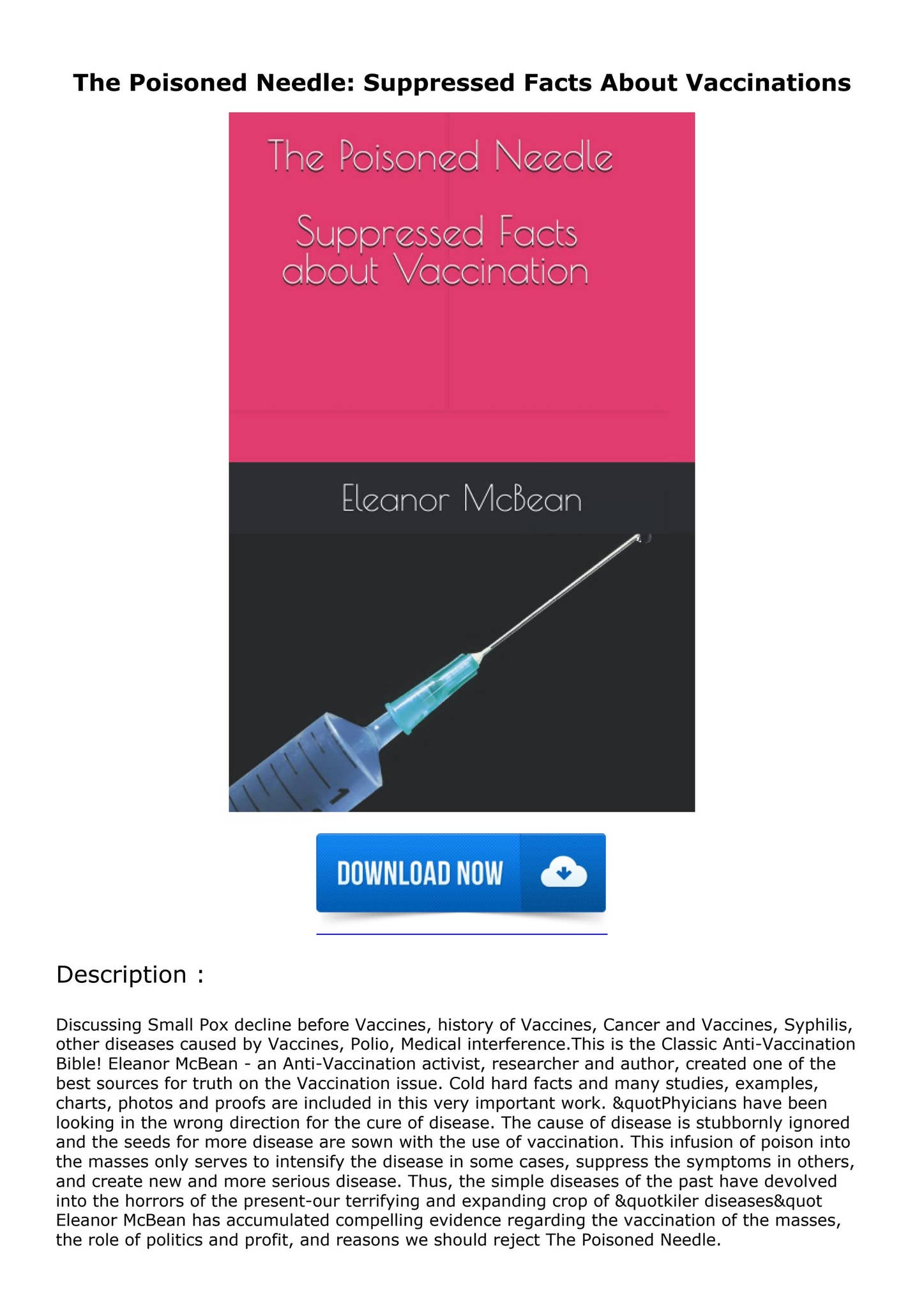 DOWNLOAD/PDF The Poisoned Needle: Suppressed Facts About Vaccinations ...