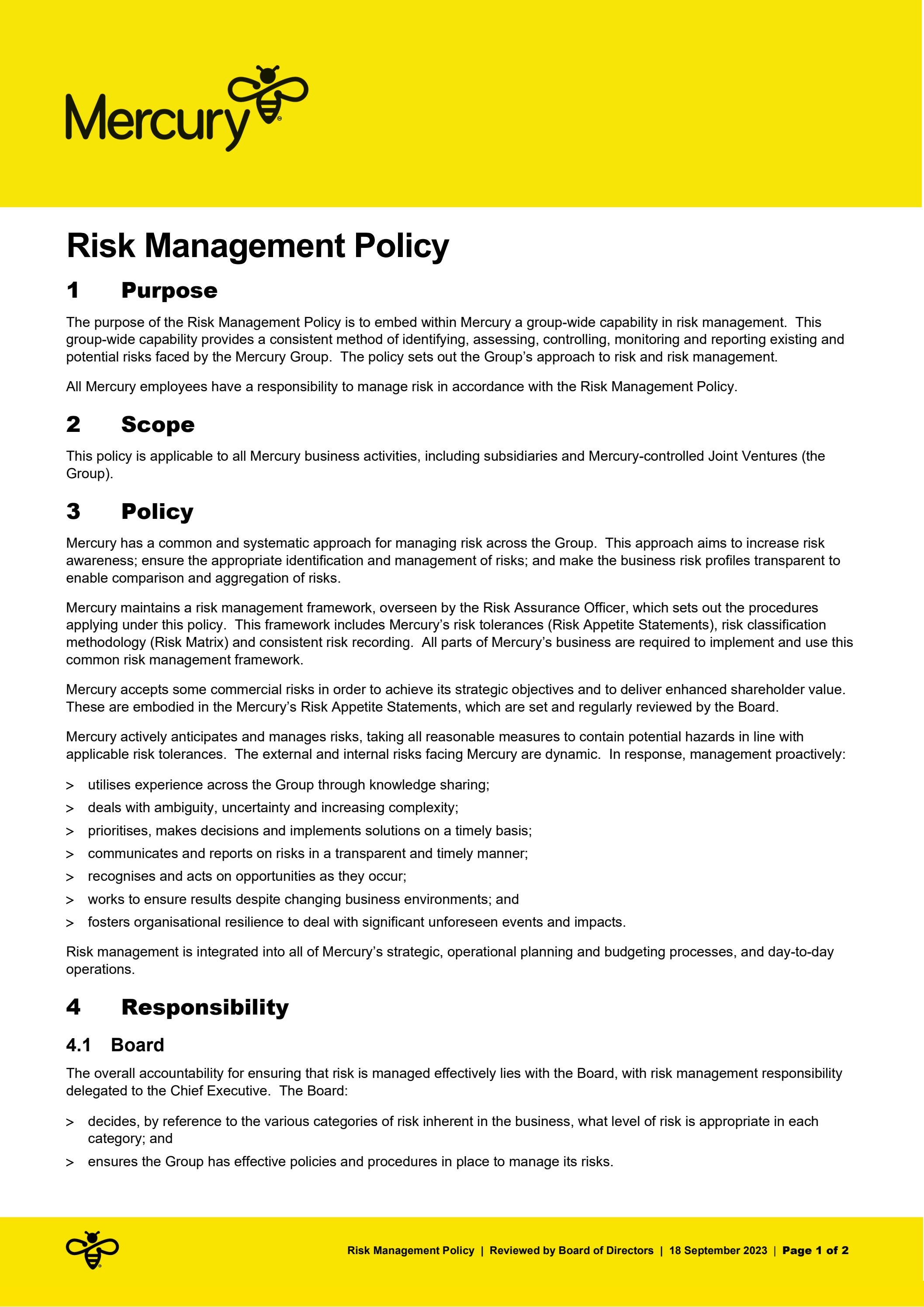 Mercury Risk Management Policy by Mercury - Issuu