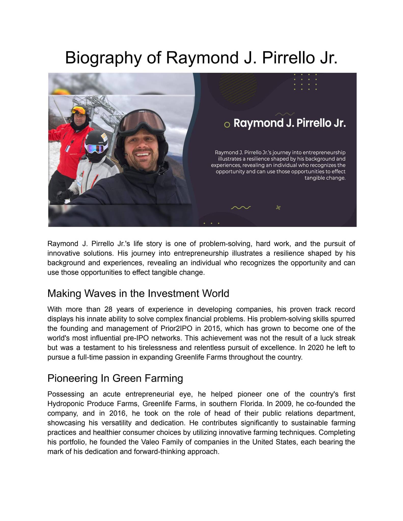 Biography of Raymond J. Pirrello Jr. by Raymond J. Pirrello Jr. - Issuu