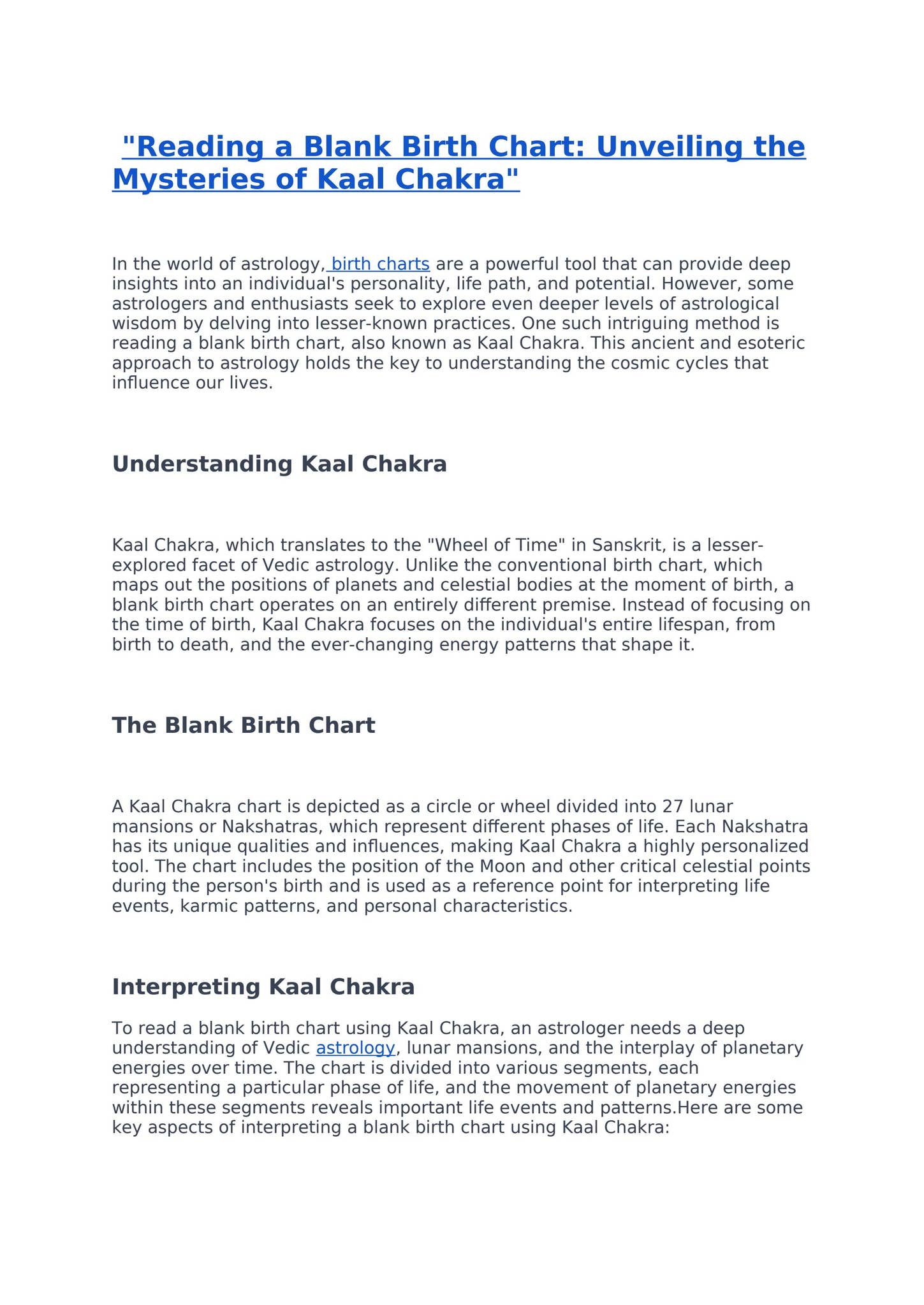 "Reading a Blank Birth Chart: Unveiling the Mysteries of Kaal Chakra ...