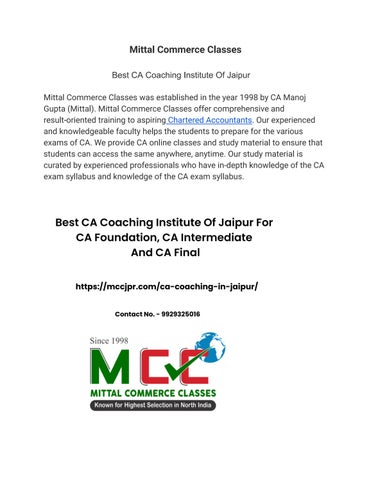 Best CA Institute Of Jaipur by Mittal Commerce Classes - Issuu
