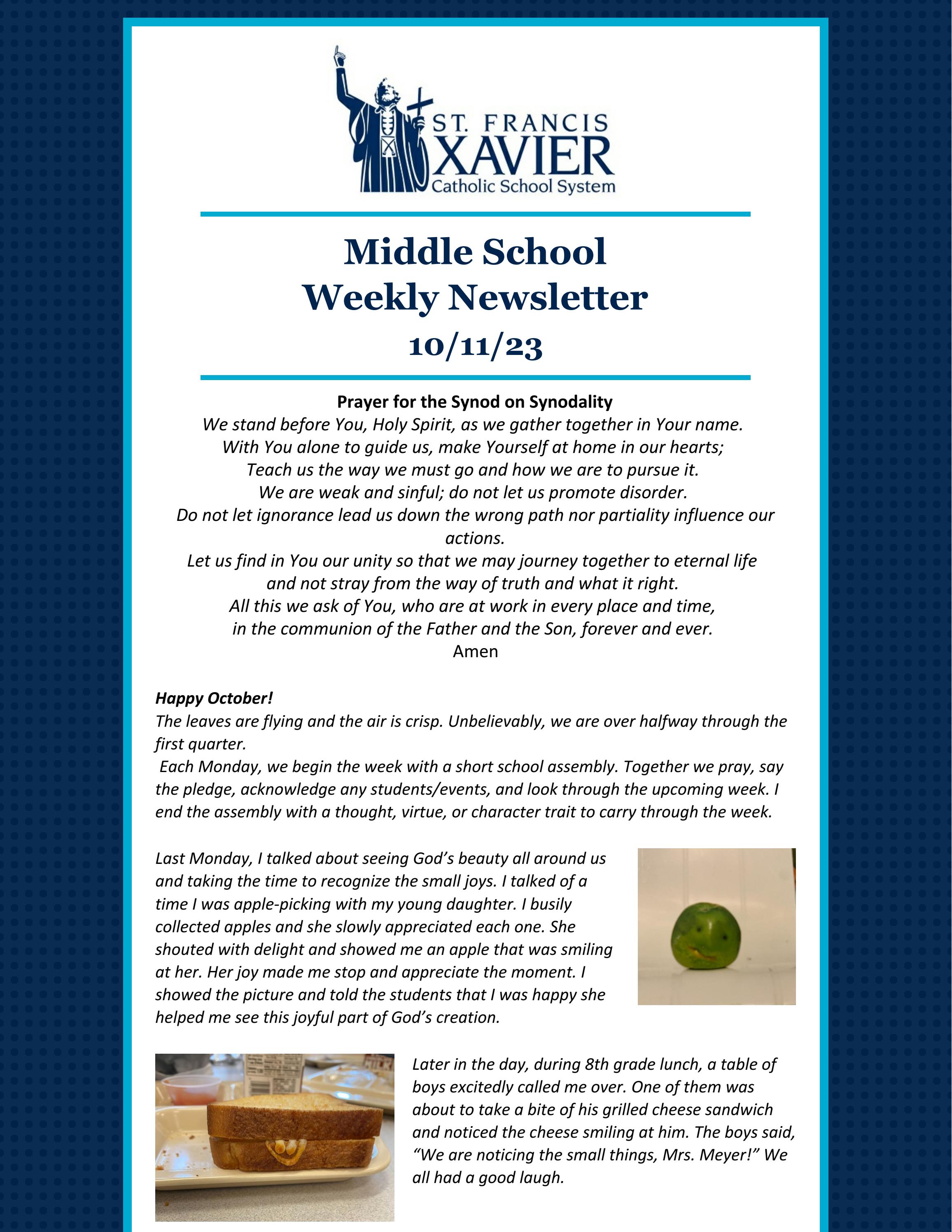Middle School Weekly Newsletter 101123 by XavierHawks - Issuu