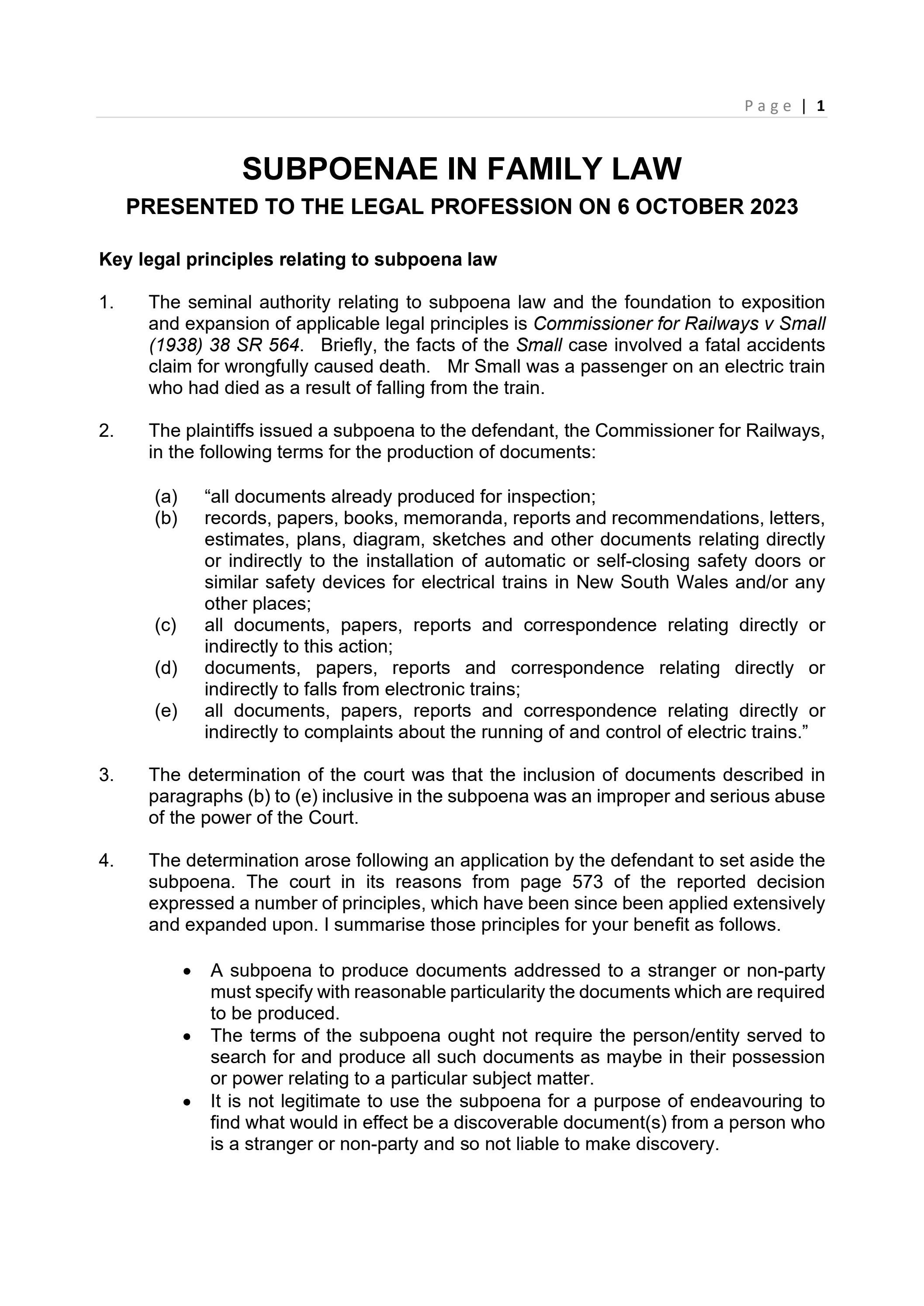 Subpoenae in Family Law by taslawsociety - Issuu
