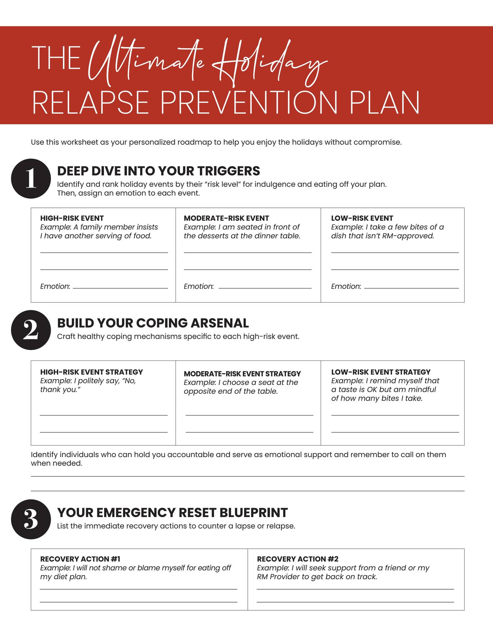 Worksheet: The Ultimate Holiday Relapse Prevention Plan by Red Mountain ...