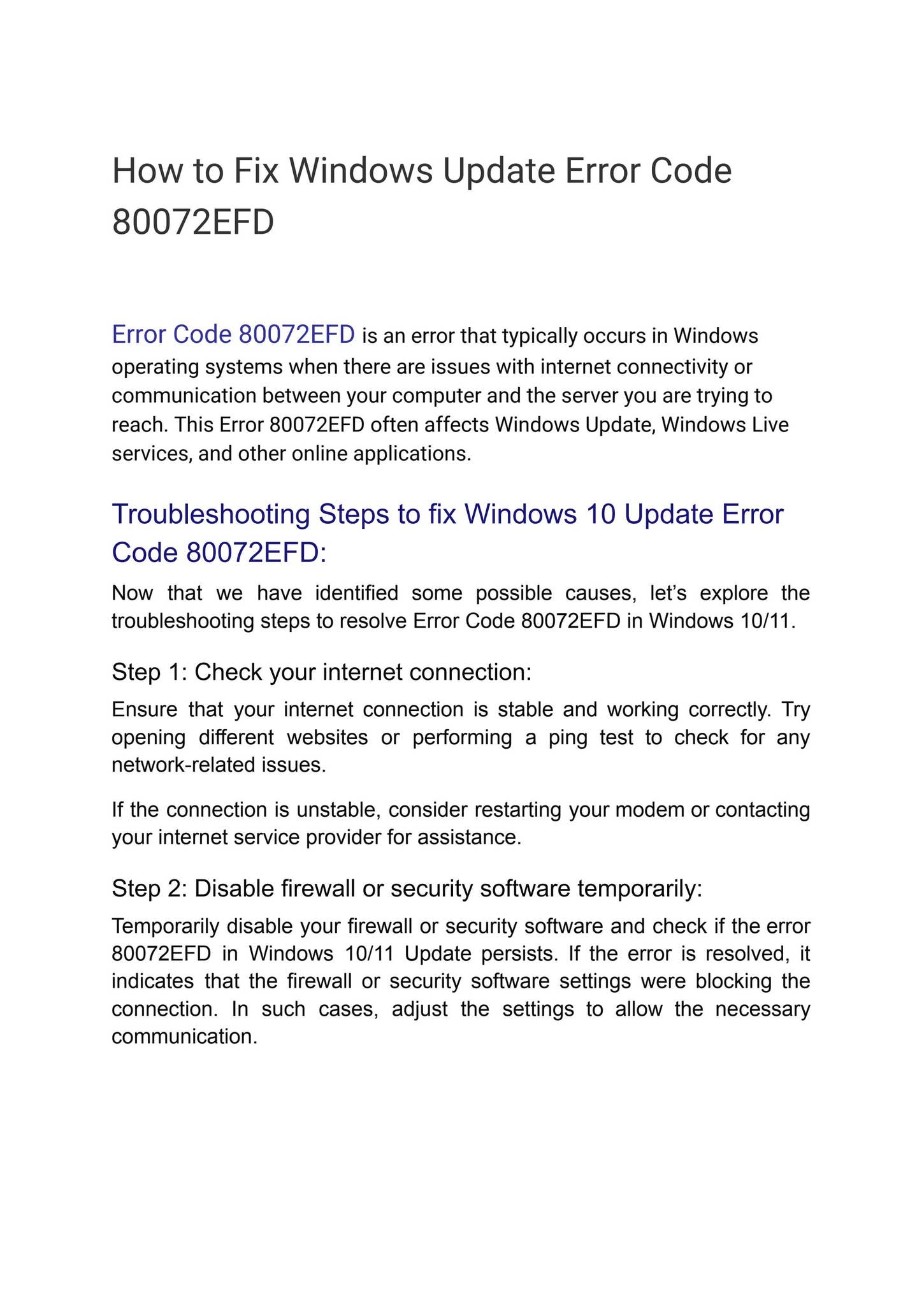 Windows Update Error Code 80072EFD by stark jonson - Issuu