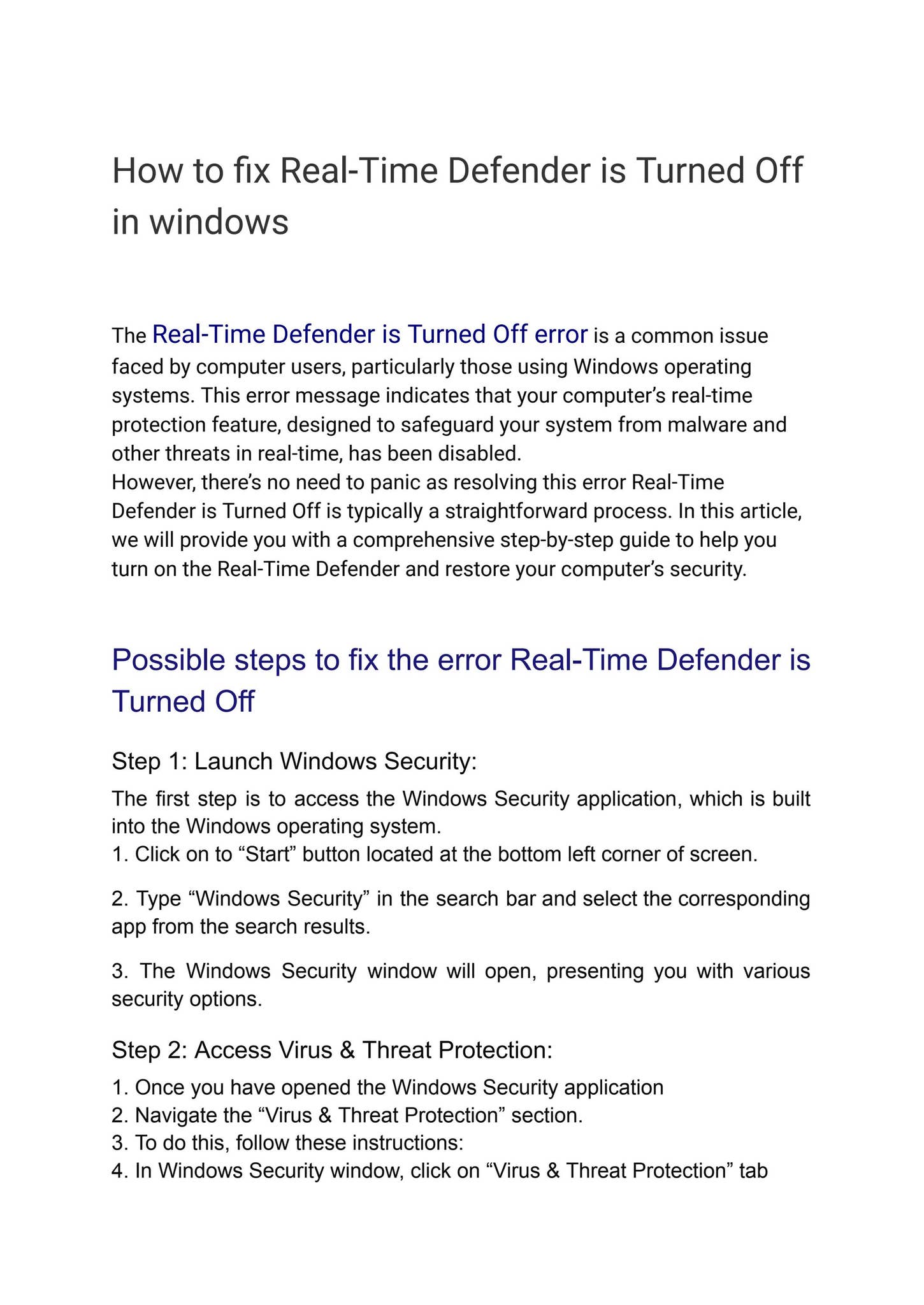 Real-Time Defender is Turned Off in windows by stark jonson - Issuu