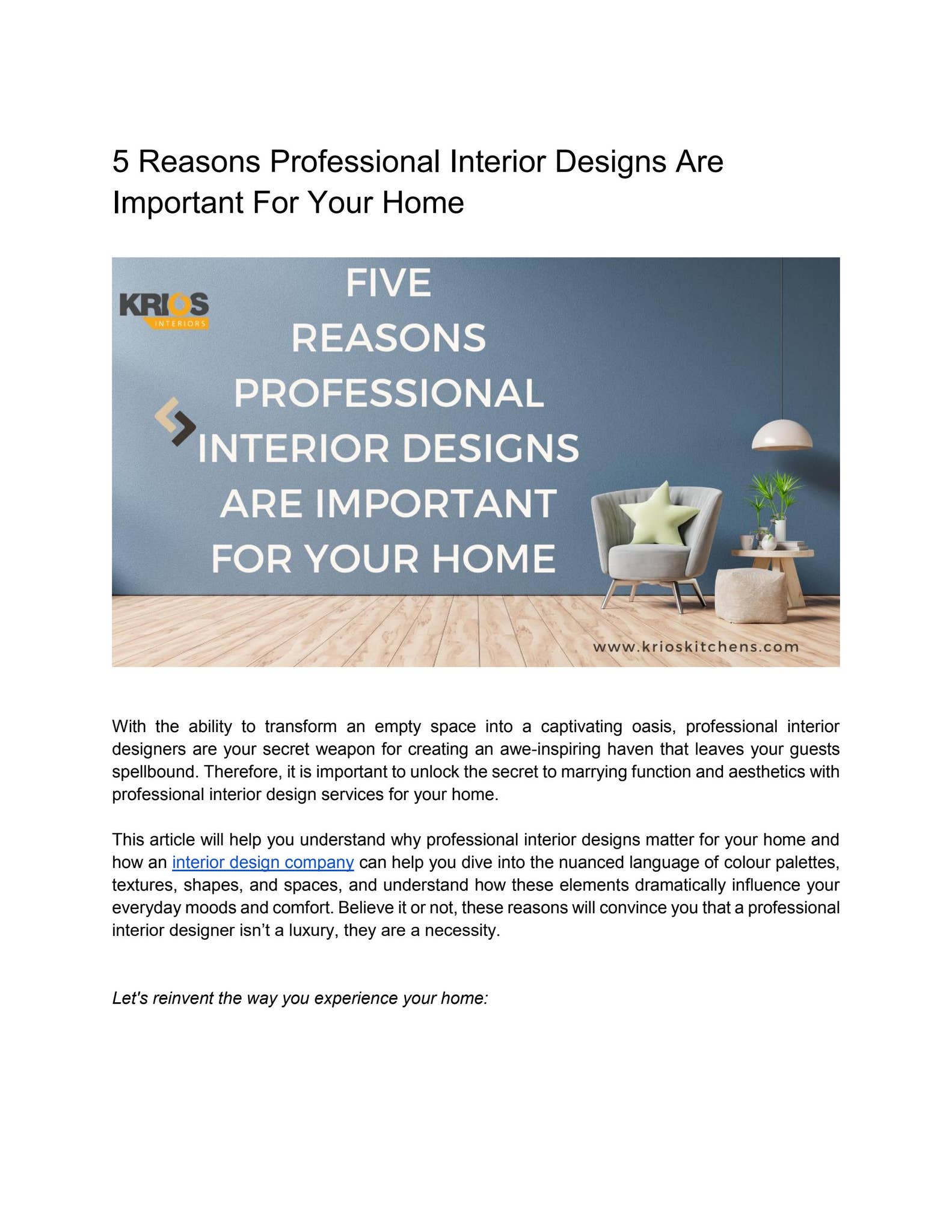 Five Reasons Professional Interior Designs are Important for Your Home ...