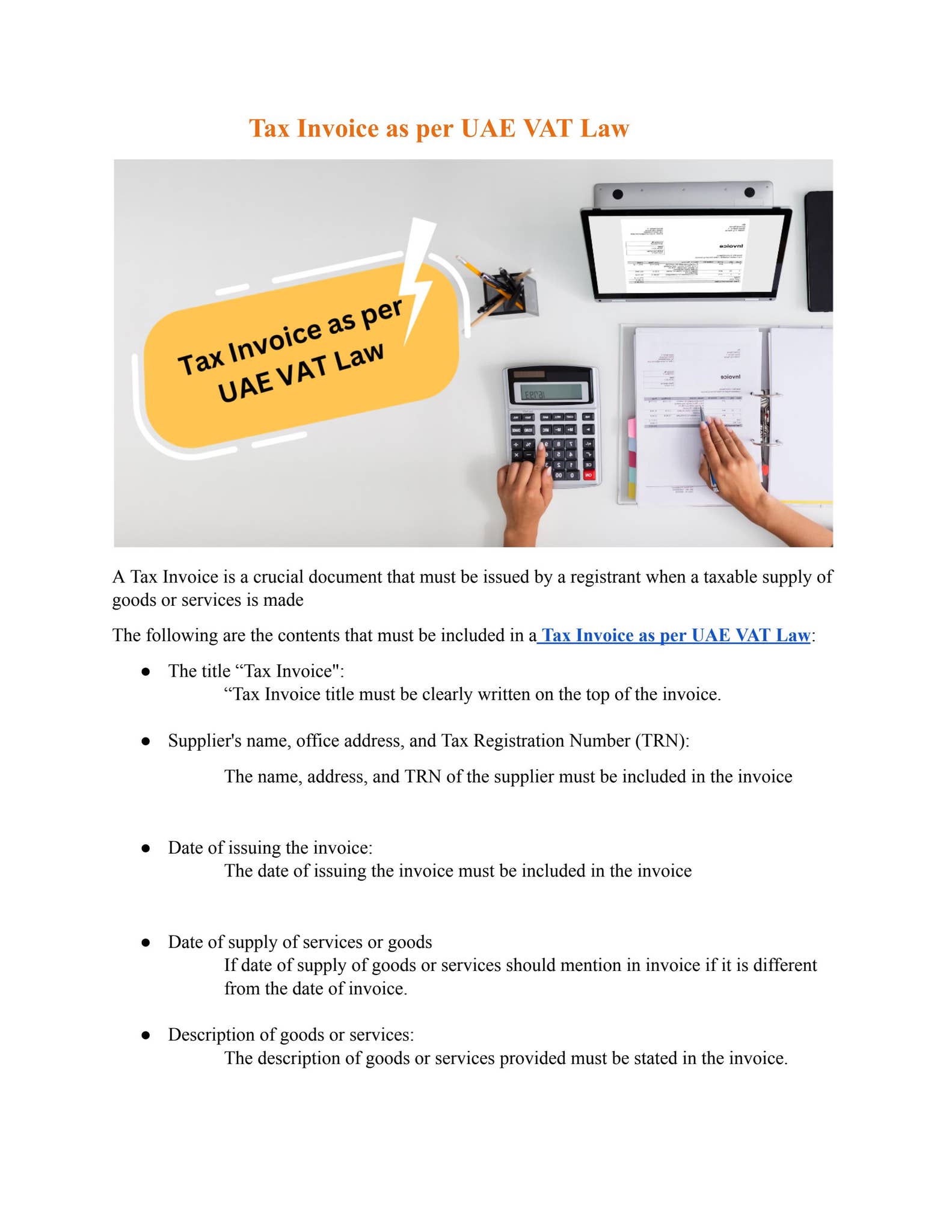 Tax Invoice as per UAE VAT Law by Tax and Accounting Services - Issuu