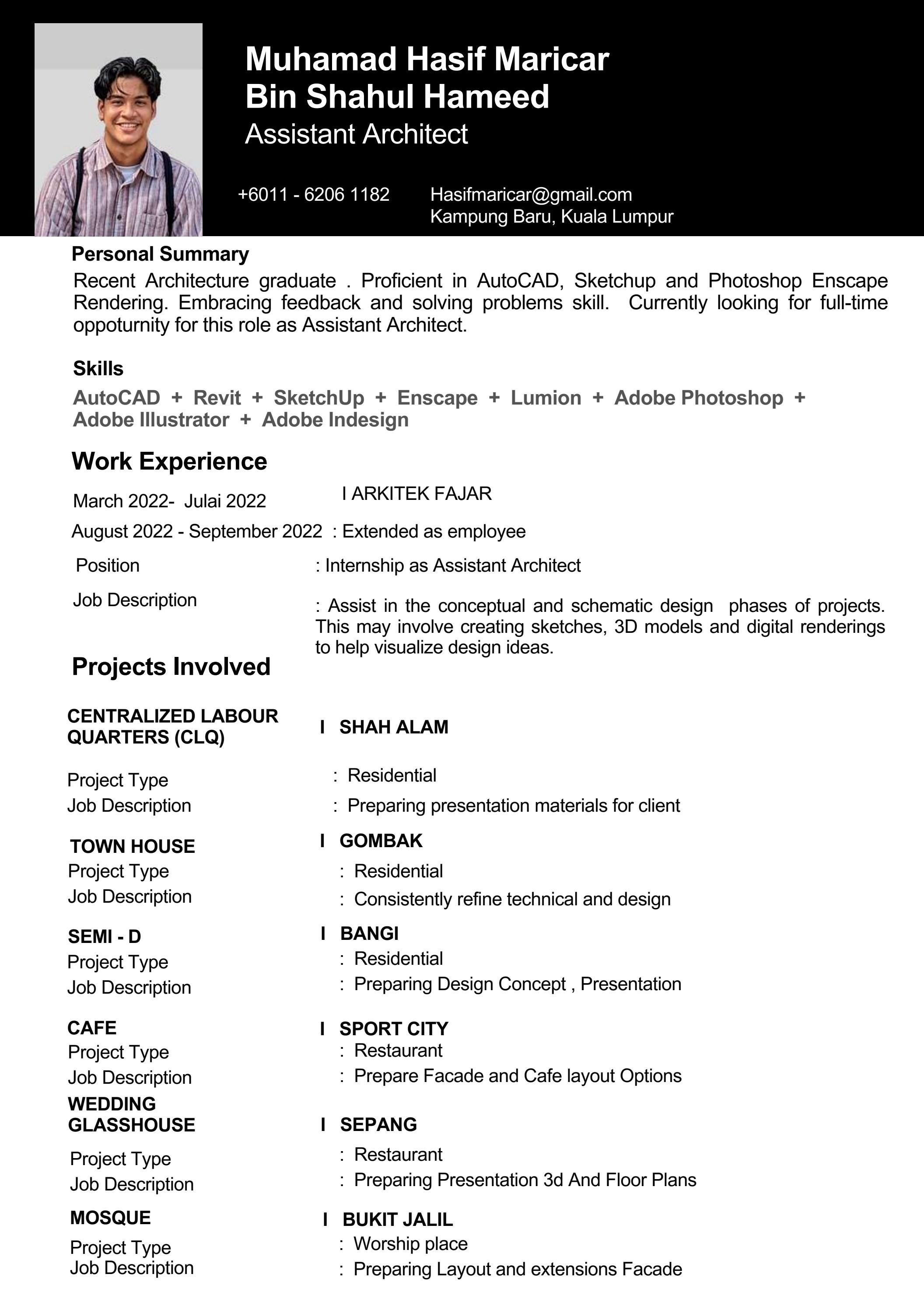Personal Resume I Muhammad Hasif Maricar Bin Shahul Hameed Maricar by ...
