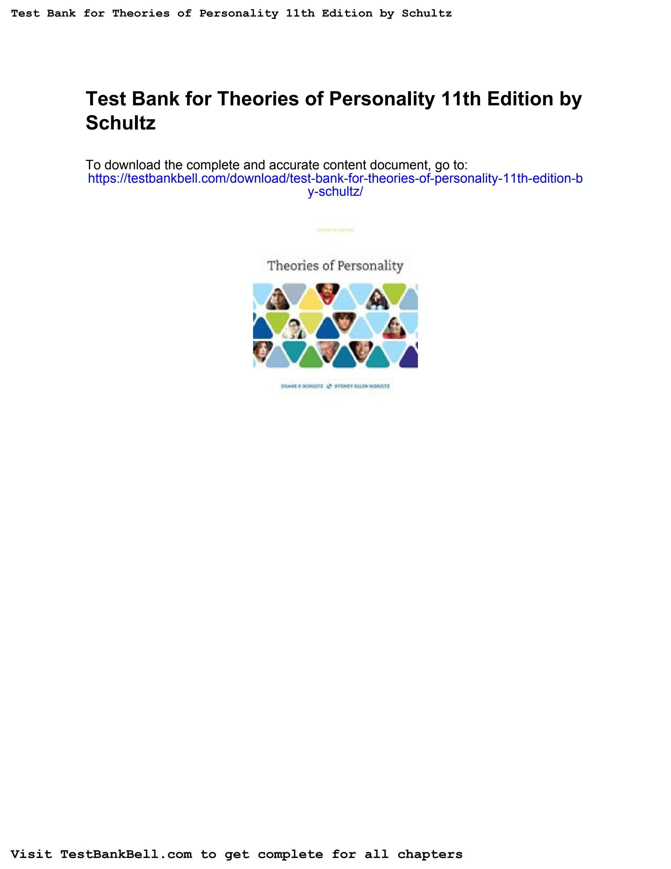 Test bank for theories of personality 11th edition by schultz by don ...