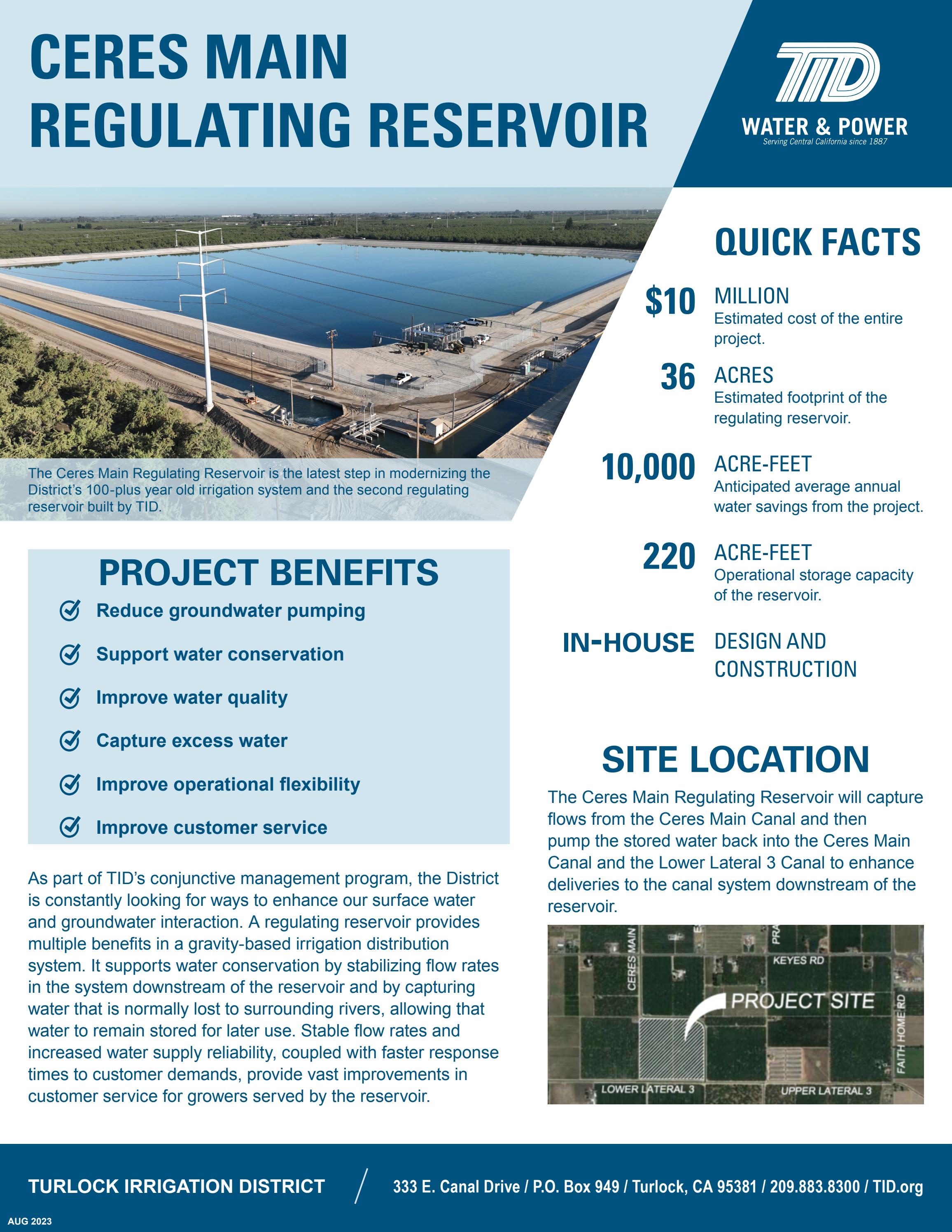 Ceres Main Regulating Reservoir - Fact Sheet by Turlock Irrigation ...