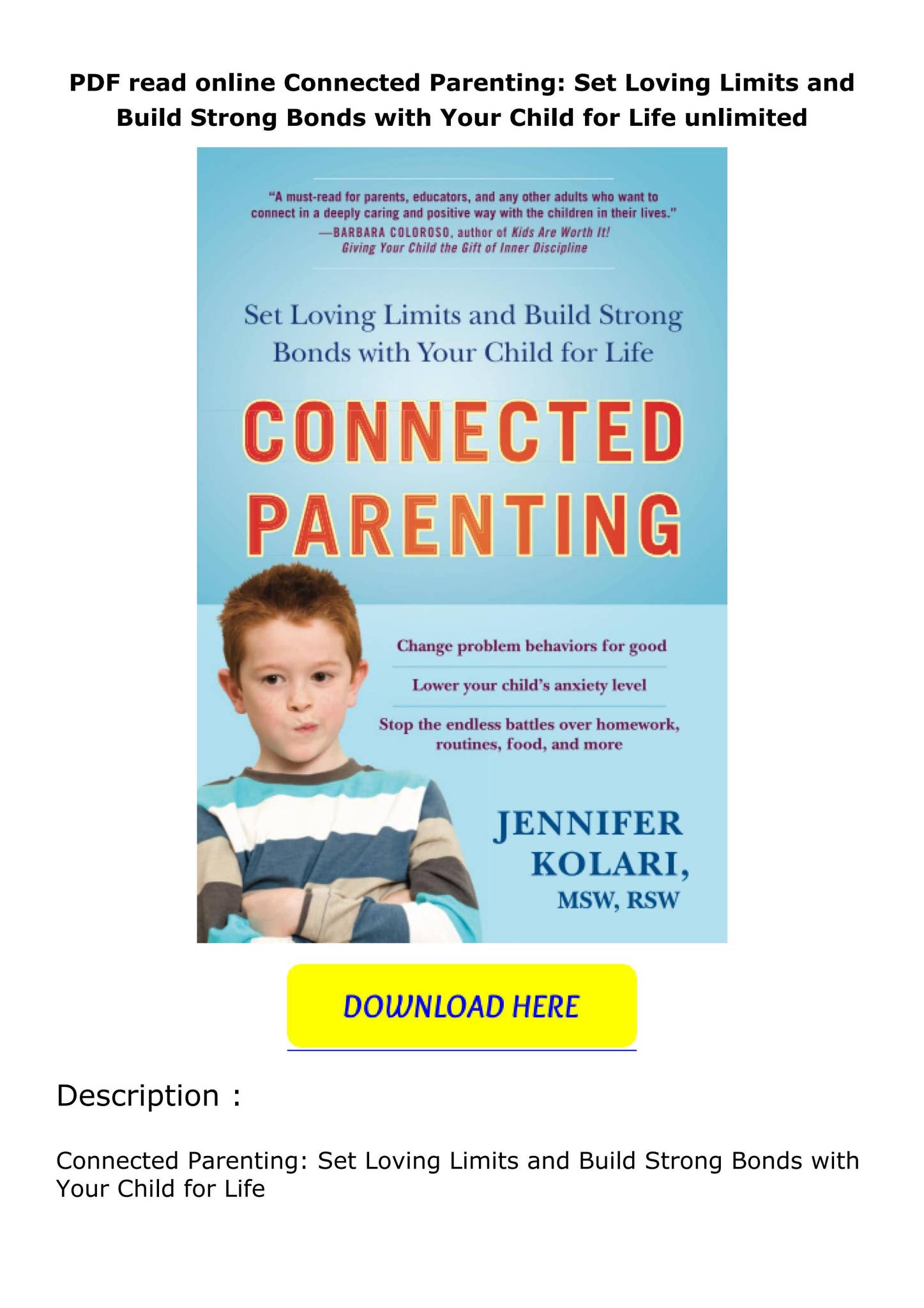 PDF read online Connected Parenting: Set Loving Limits and Build Strong ...