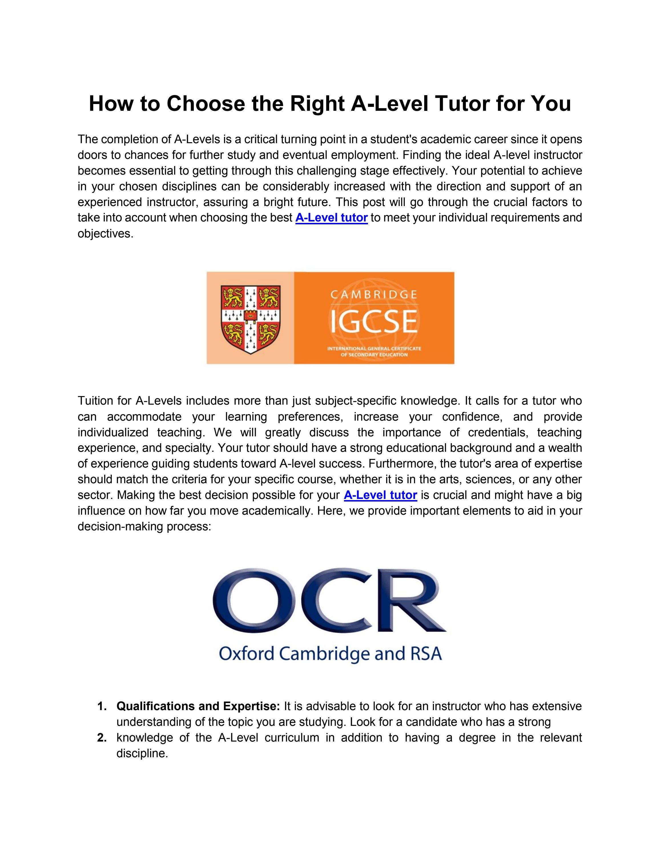 How to Choose the Right A-Level Tutor for You by eduksnonlinecoaching ...