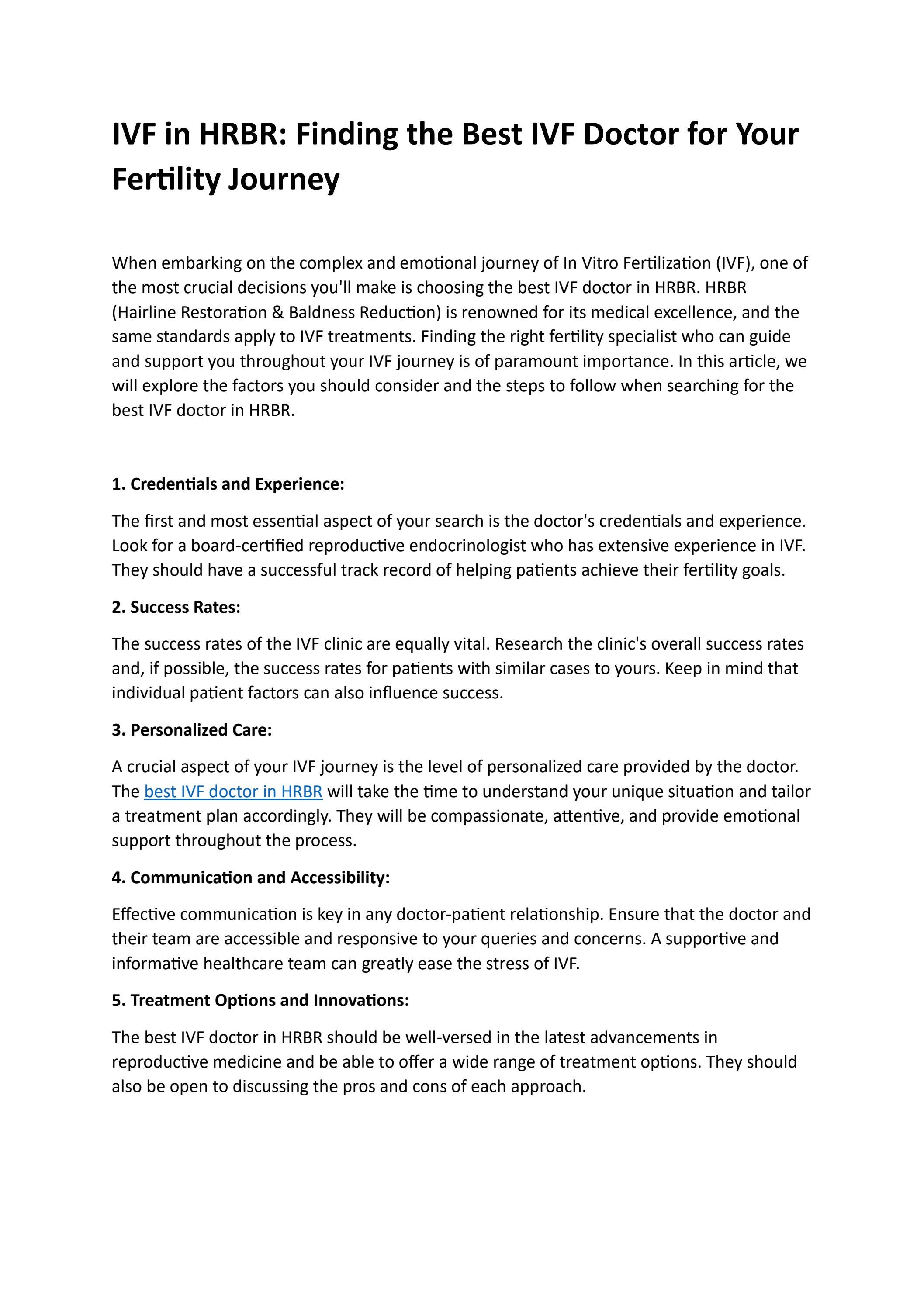 IVF in HRBR: Finding the Best IVF Doctor for Your Fertility Journey by ...