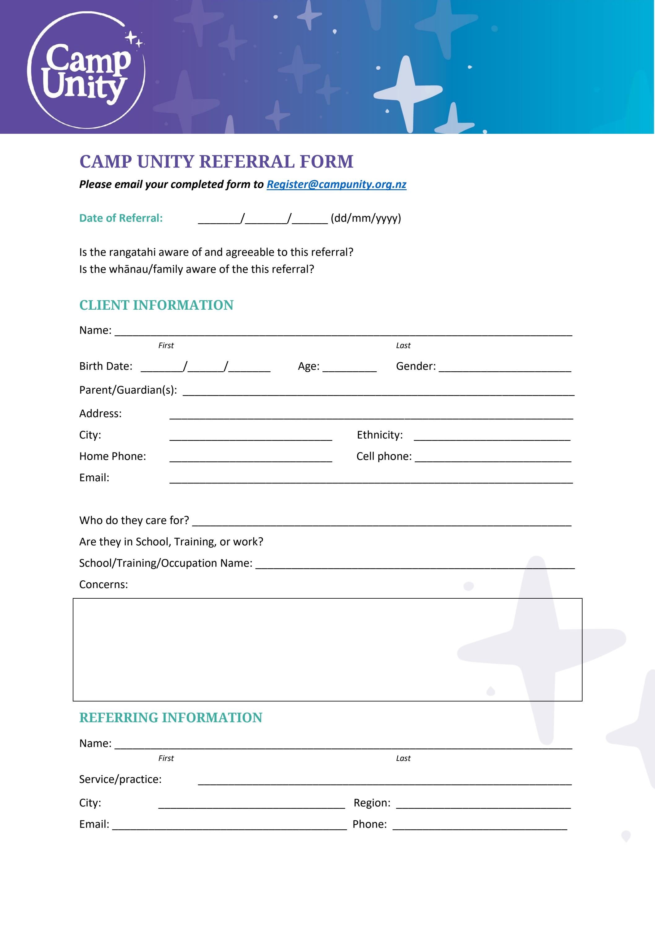 Camp Unity Referral Form by WBOP PHO - Issuu