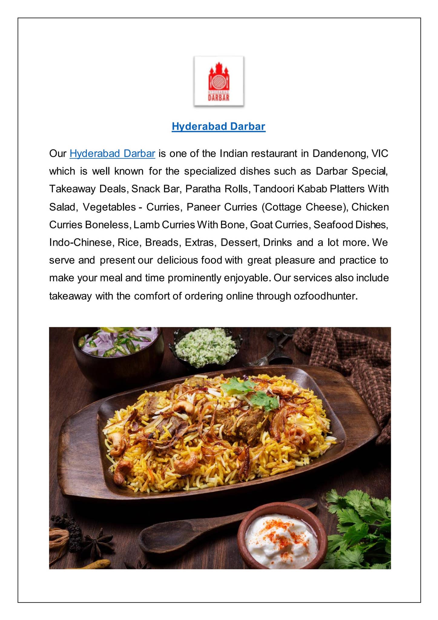 Extra 15% off- Hyderabad Darbar Best Halal Indian Restaurant!! by james jack - Issuu