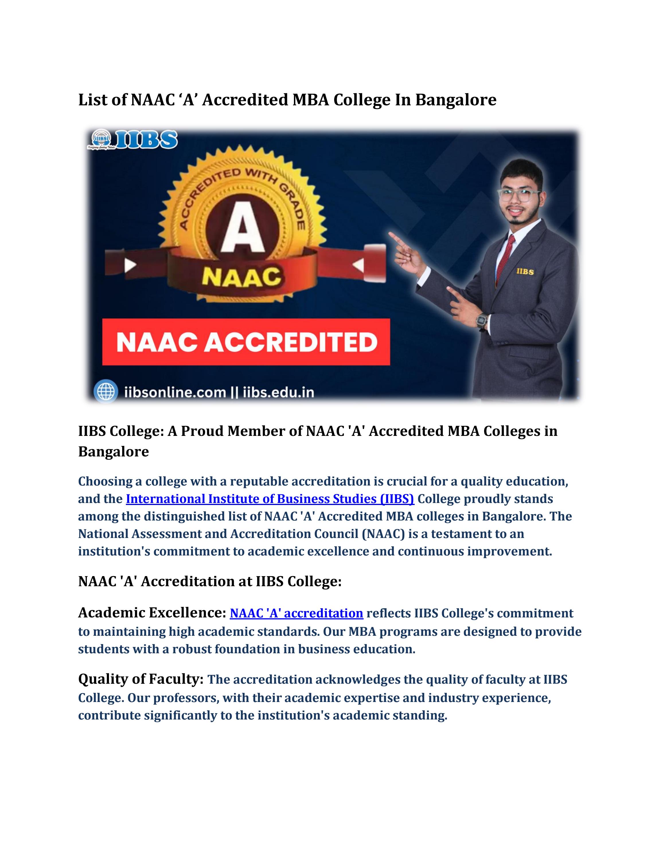 List of NAAC ‘A’ Accredited MBA College In Bangalore by Shankar Paswan ...