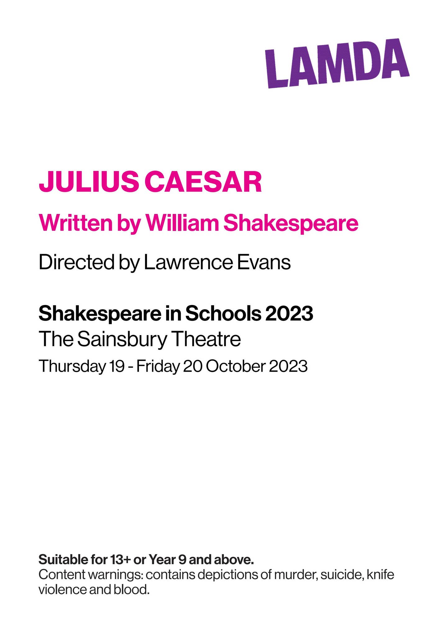 Julius Caesar - Shakespeare in Schools 2023 (cast sheet) by LAMDA - Issuu