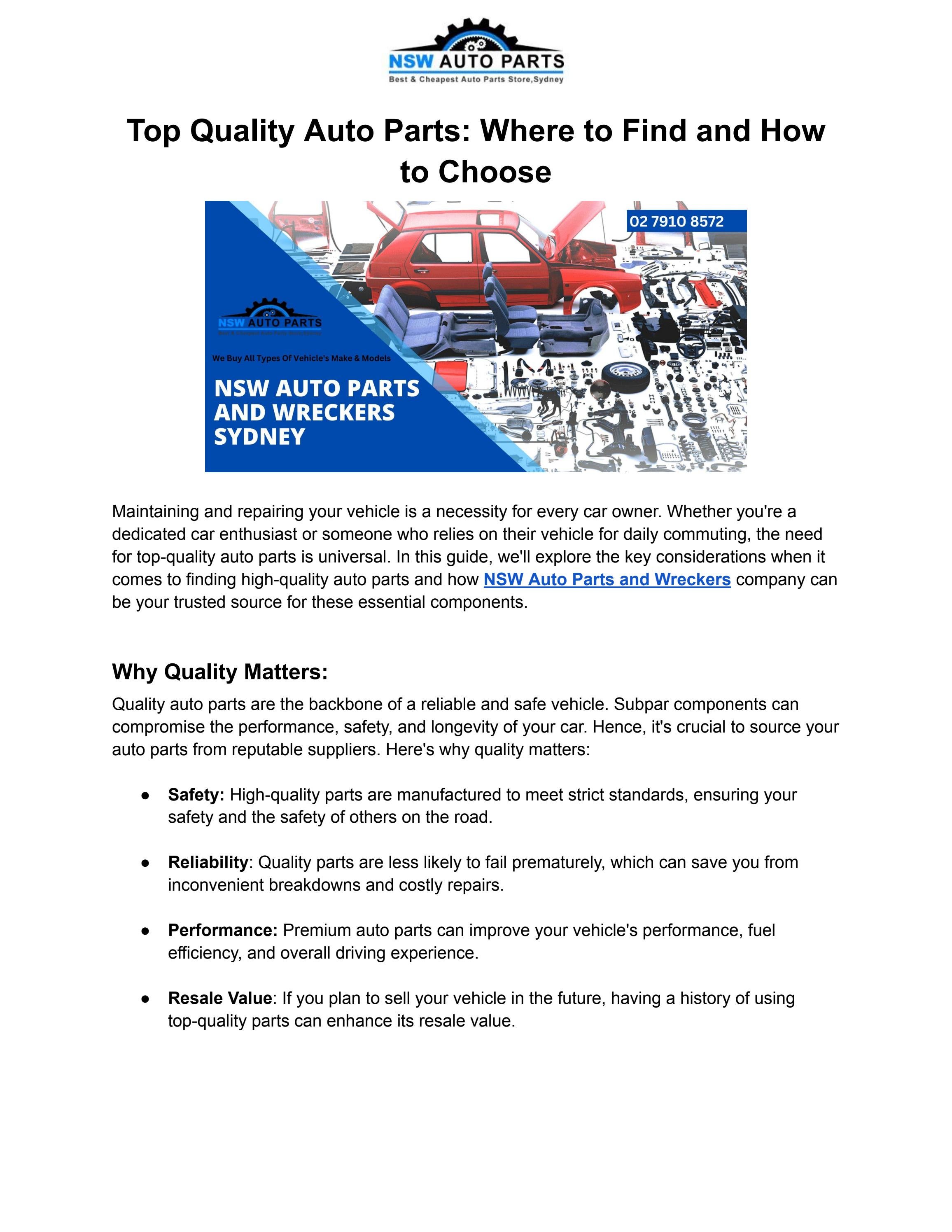Top Quality Auto Parts Where to Find by NSW Auto Parts & Wreckers - Issuu