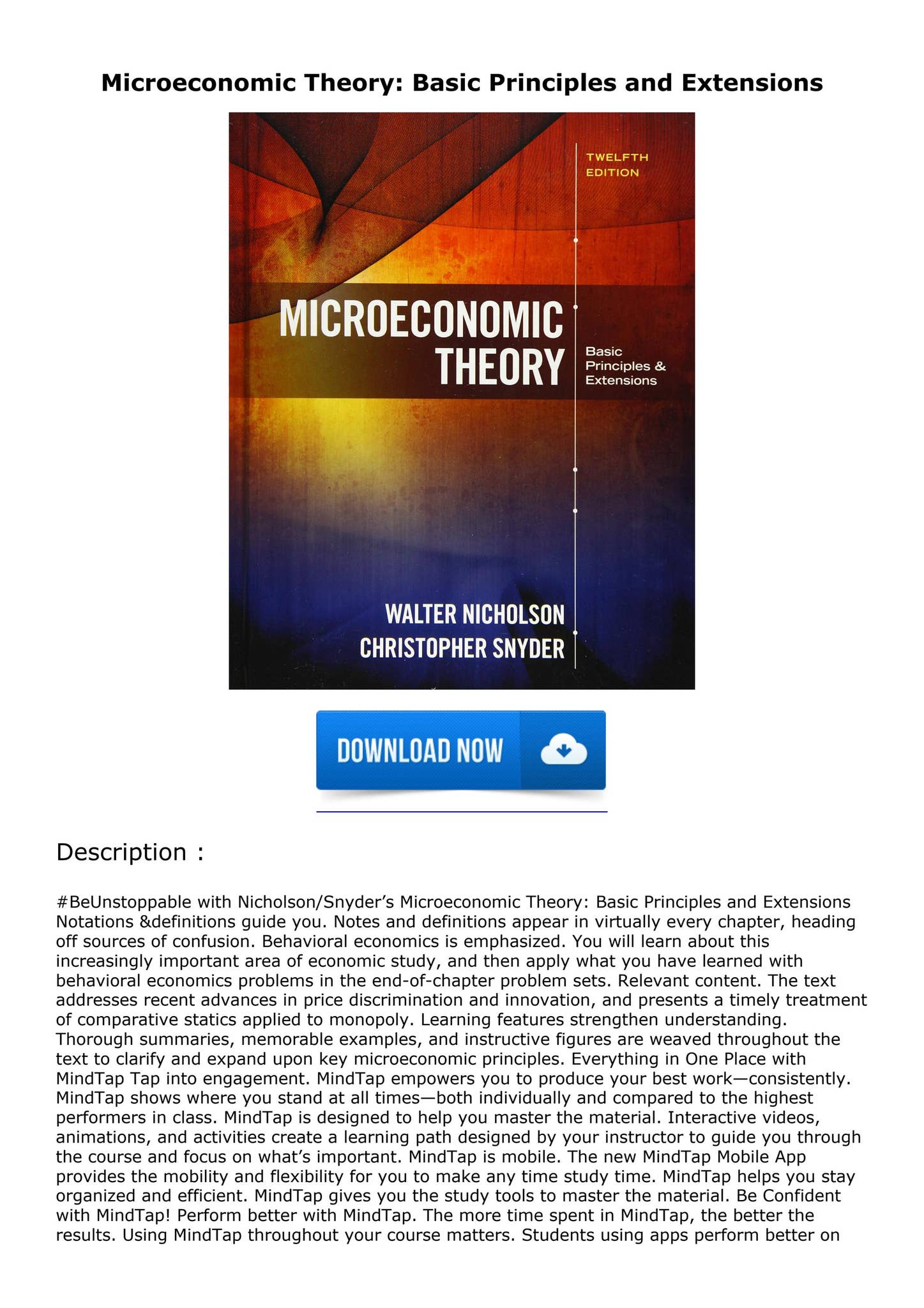 PDF BOOK DOWNLOAD Microeconomic Theory: Basic Principles and Extensions epu by willowmitchellas ...
